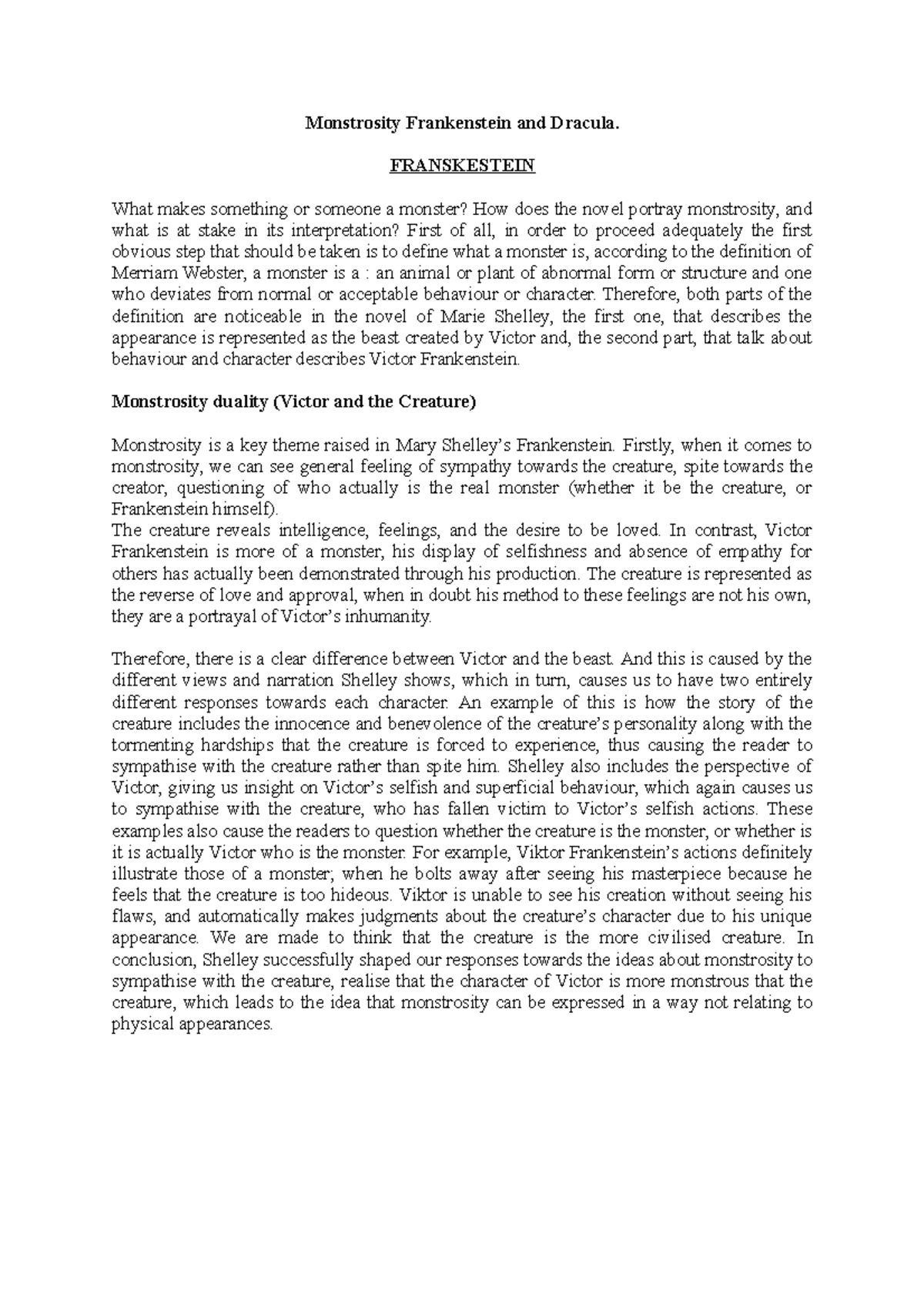 Frankenstein and Dracula - FRANSKESTEIN What makes something or someone ...