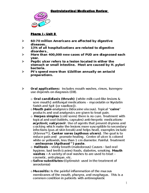 Pharmacology 1 Unit 5 Review sheet handout - Pharmacology I Unit 5 ...