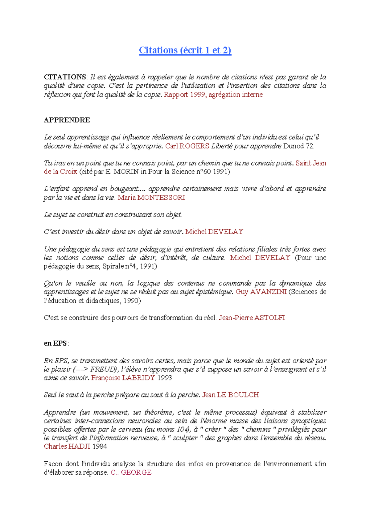 Phrases d'accroches, citations EM - Citations (écrit 1 et 2) CITATIONS ...