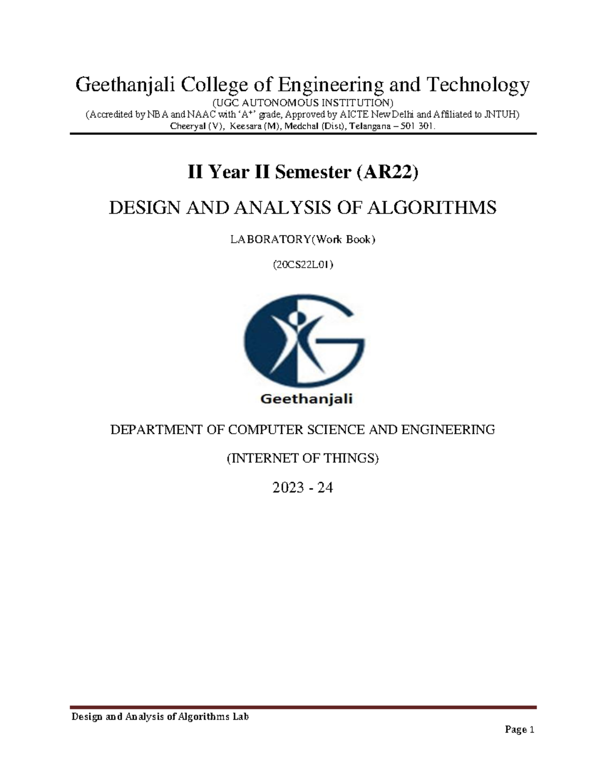 DAA Lab WB-2023-24 - study material - Design and Analysis of Algorithms ...