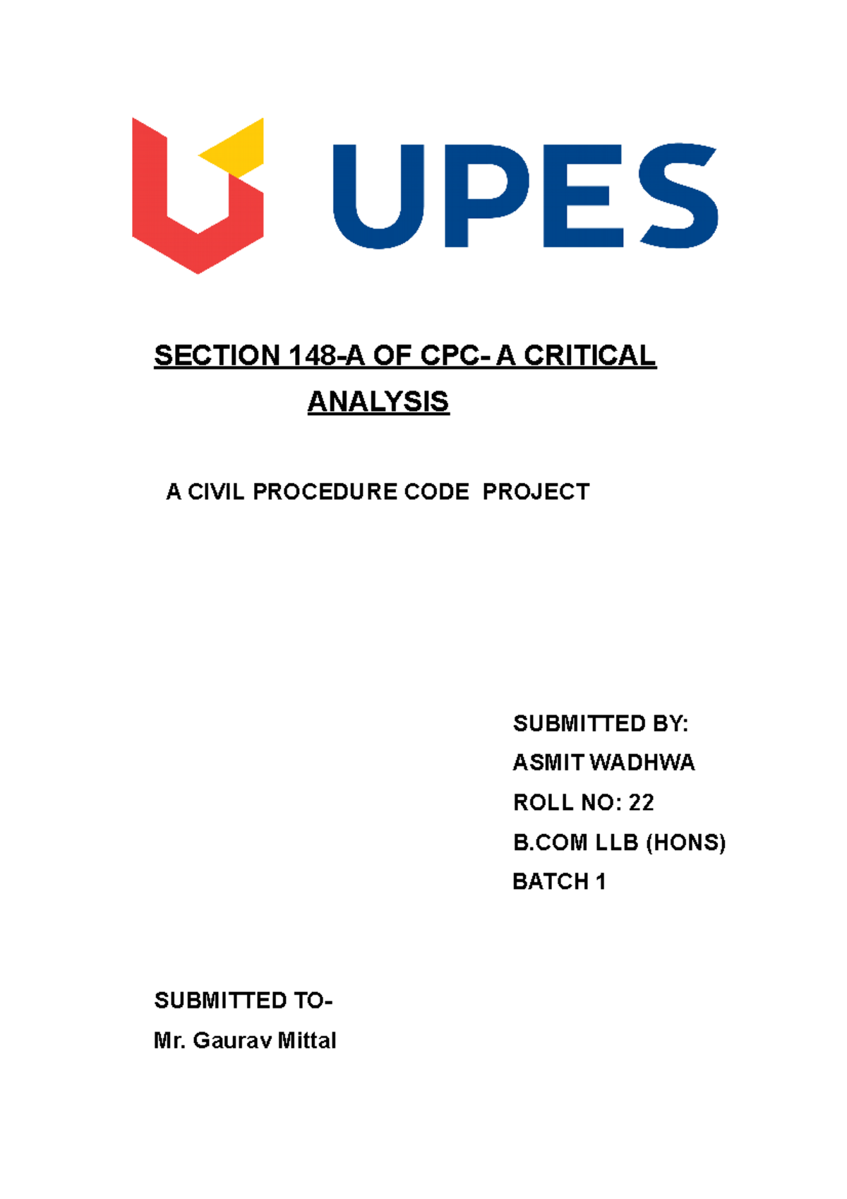 Cpc project - SECTION 148-A OF CPC- A CRITICAL ANALYSIS A CIVIL ...