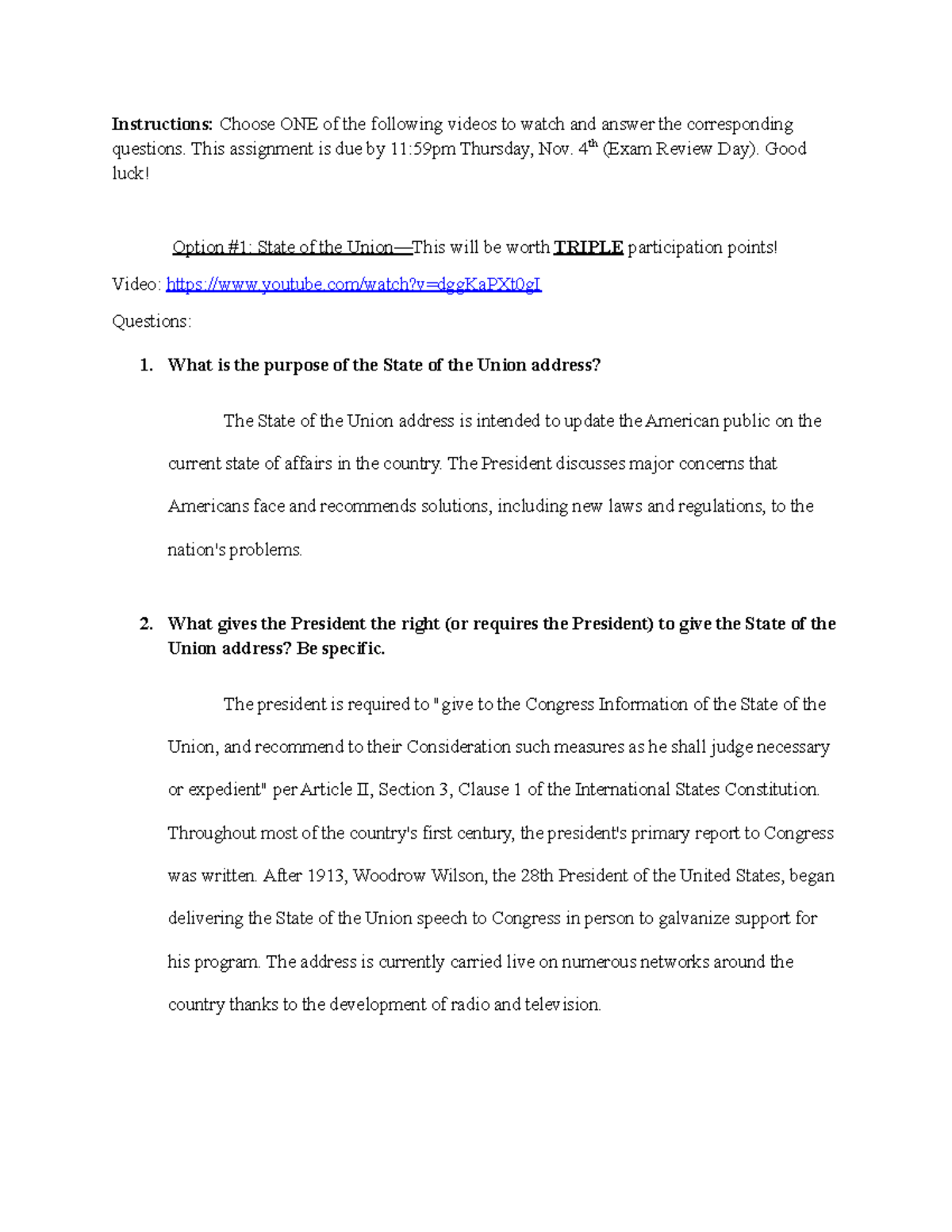 Poli sci 110 - Lecture notes from class - Instructions: Choose ONE of ...