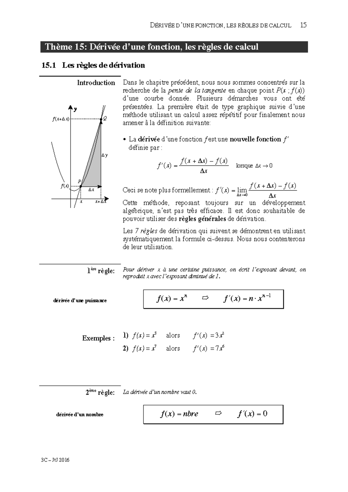 3C Theme 15 - math - DÉRIVÉE D’UNE FONCTION, LES RÈGLES DE CALCUL 15 ...