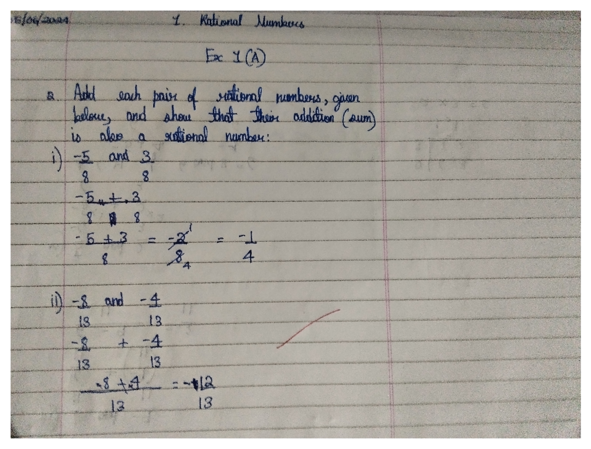 Rational Numbers - Maths 8th Grade - 1. Rational Numbers Ex 1 (A) 2 ...