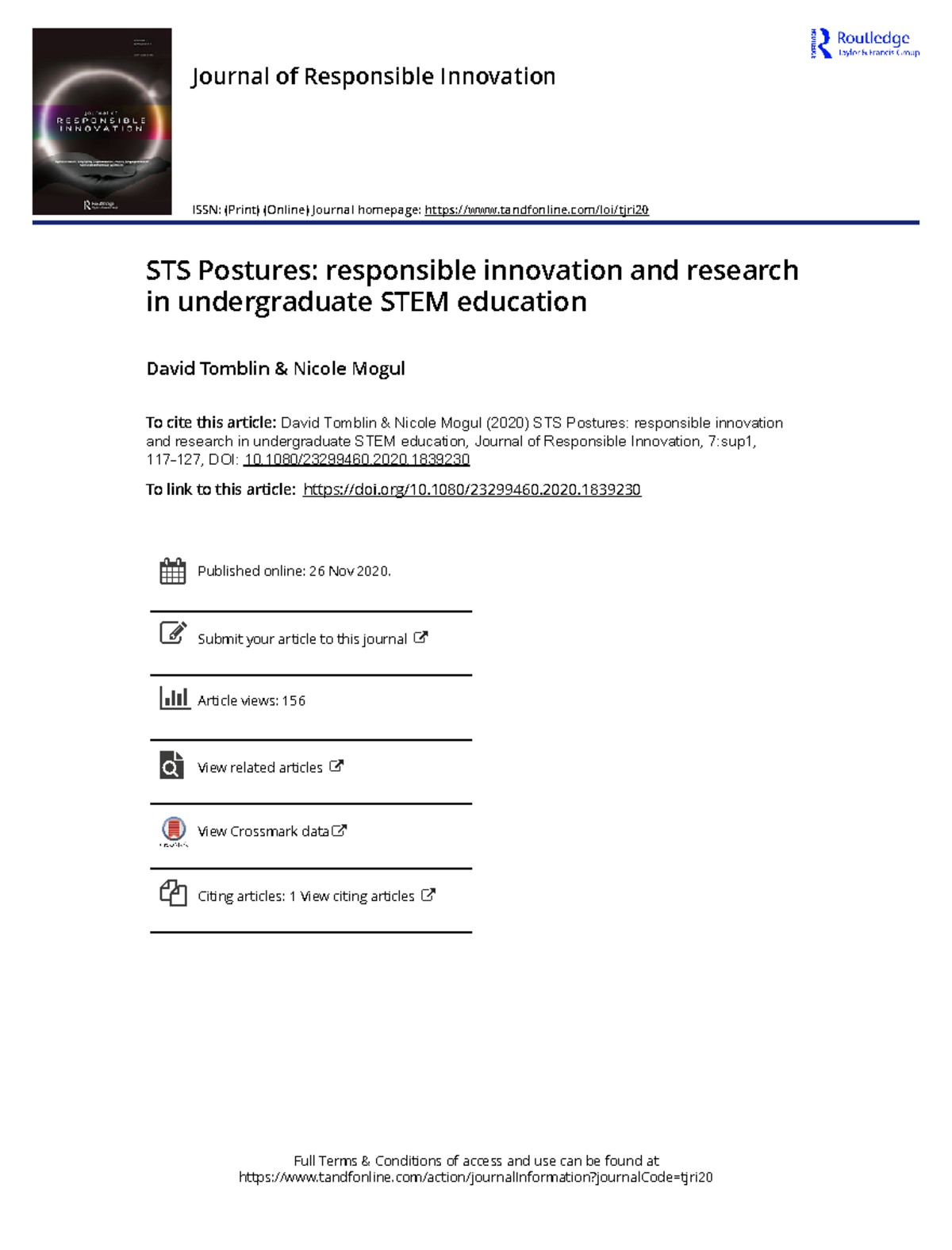 STS Postures responsible innovation and research in undergraduate STEM ...