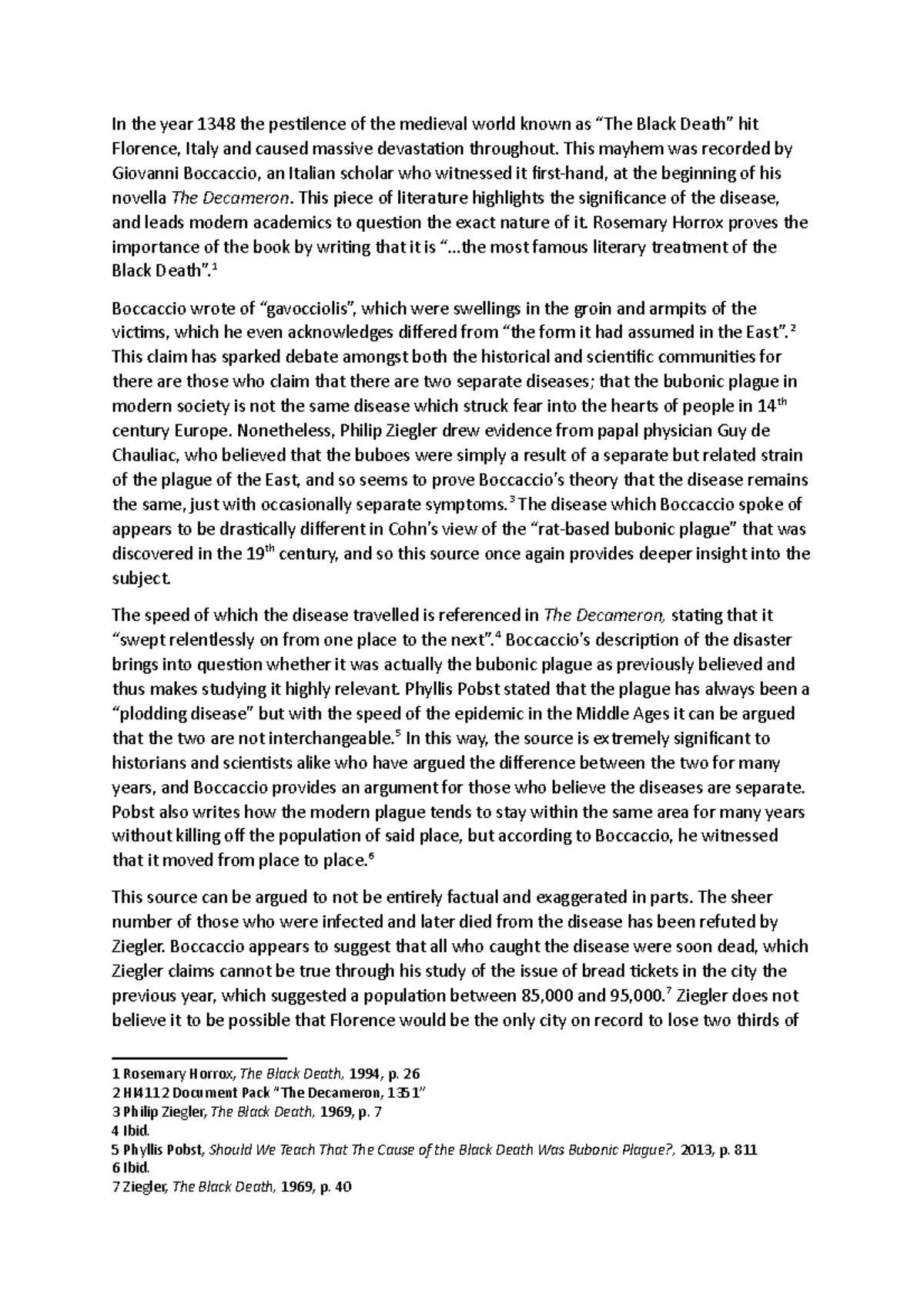 750 word primary source analysis - In the year 1348 the pestilence of ...