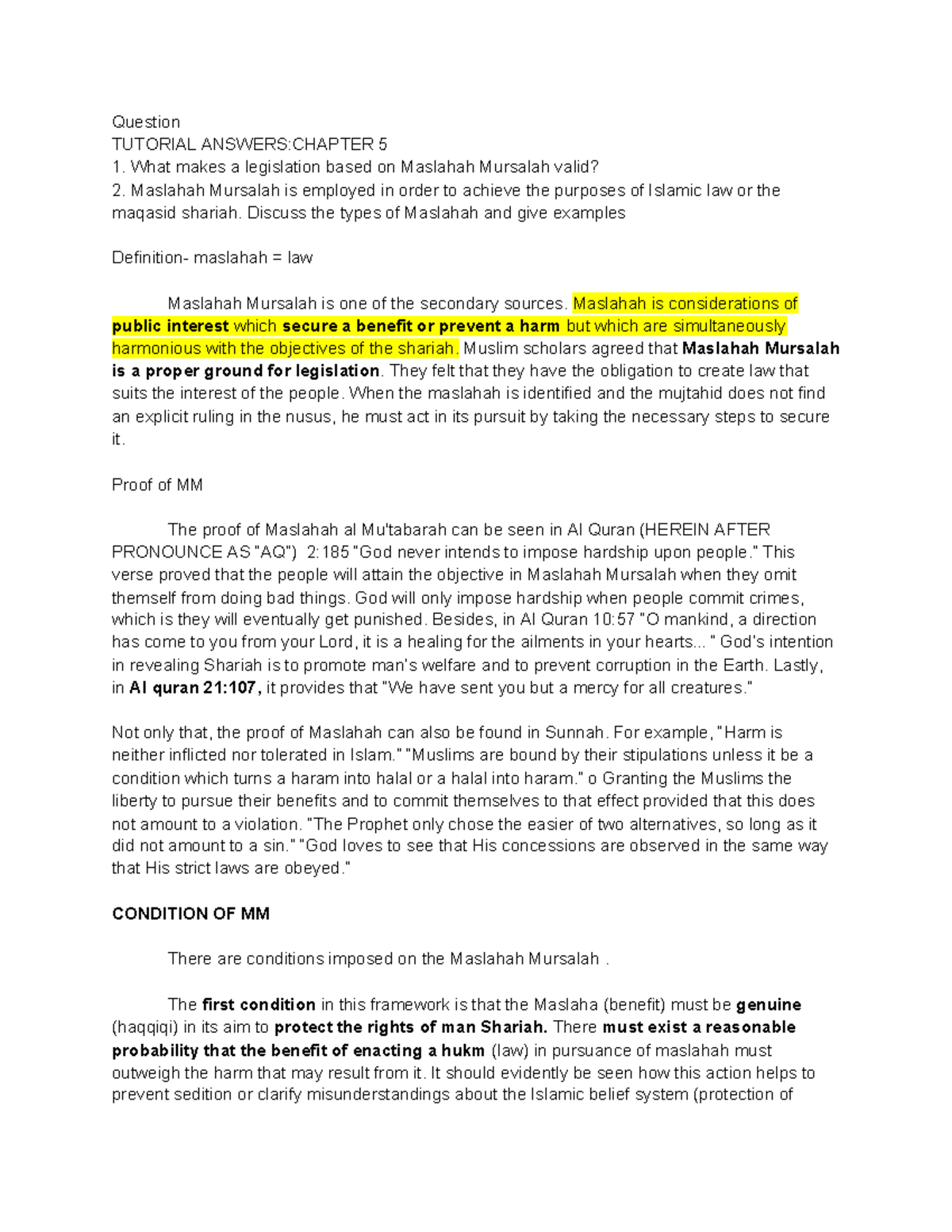 Maslahah al Mutabarah - Grade: 10/10 - Question TUTORIAL ANSWERS ...