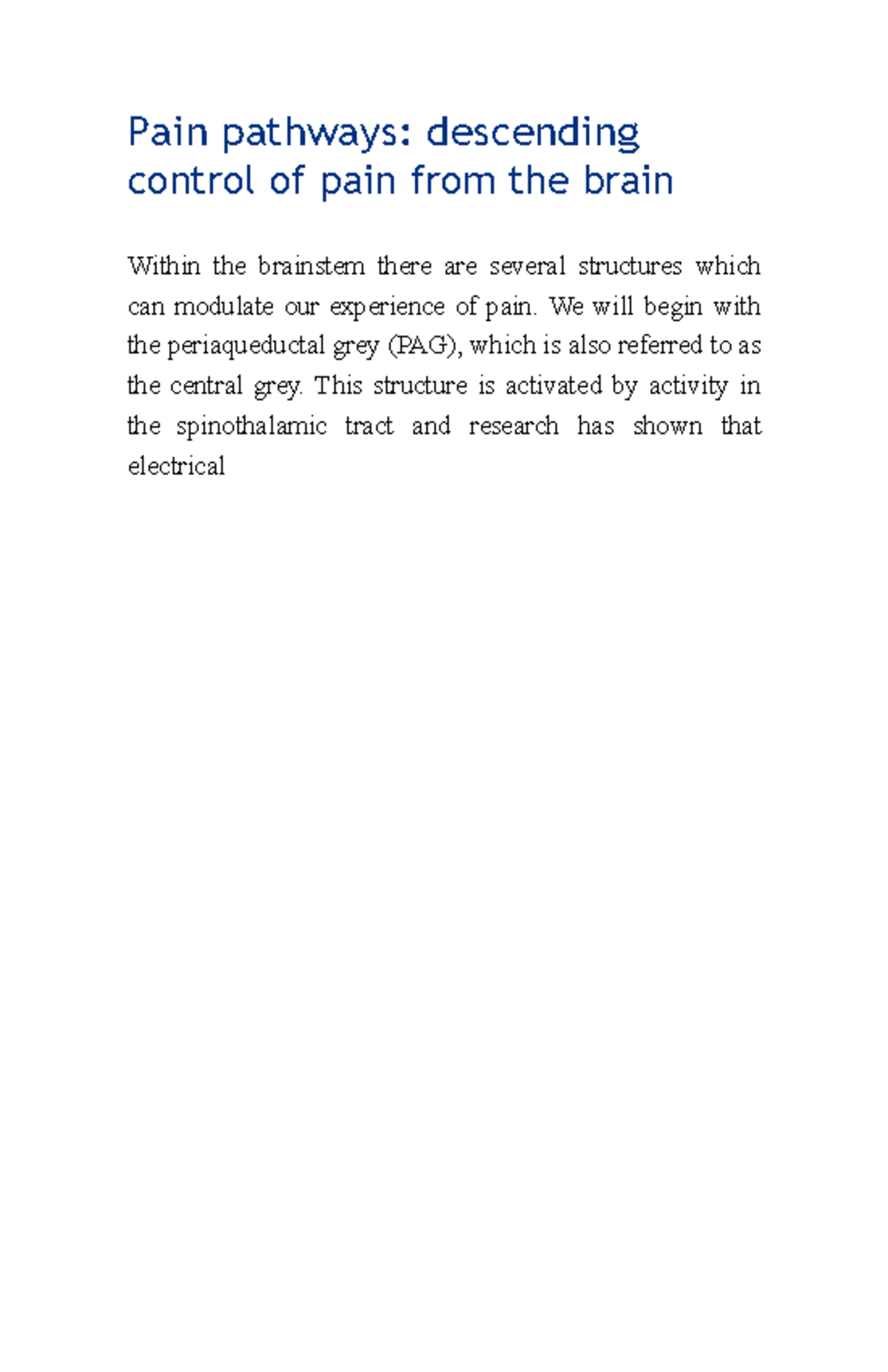 P1 - physical science - Pain pathways: descending control of pain from ...