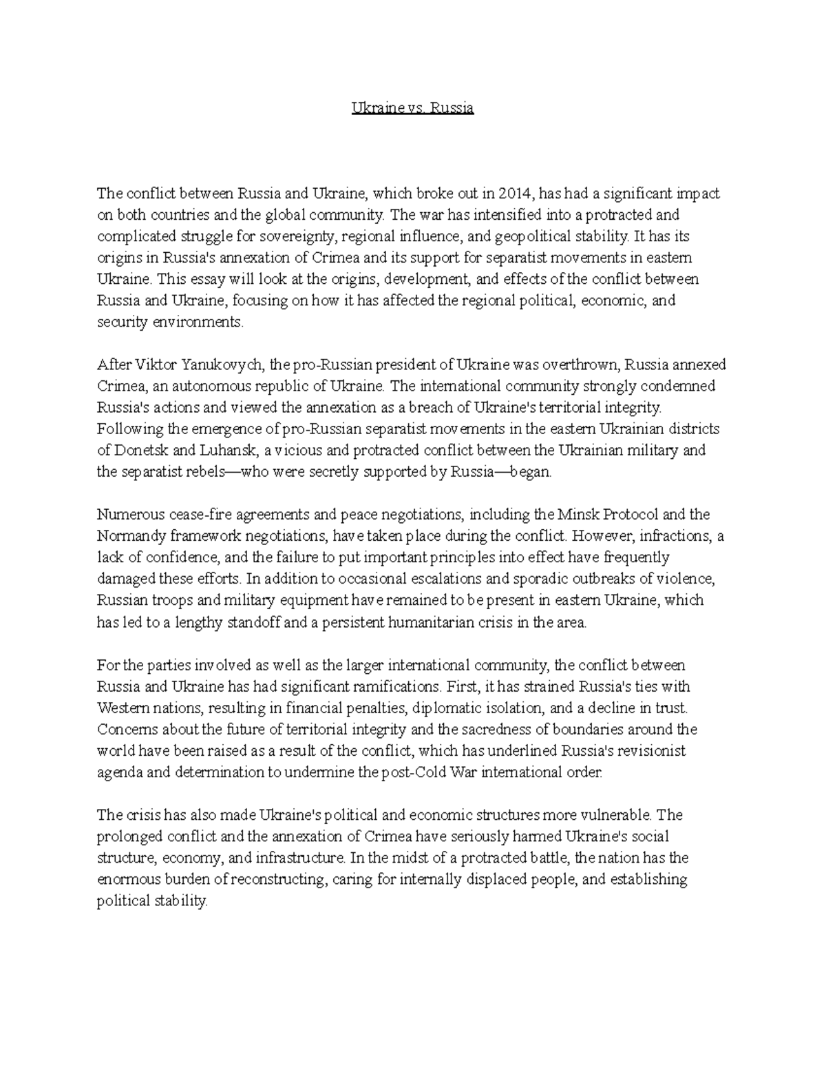 Ukraine and russia essay - Ukraine vs. Russia The conflict between ...