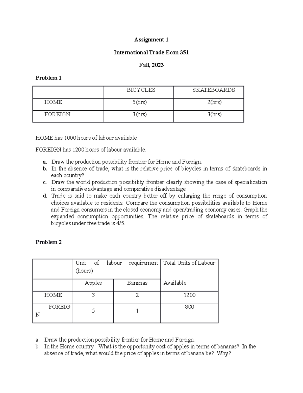 Assignment 1 Trade - 20th Sept 2023 - Assignment 1 International Trade ...