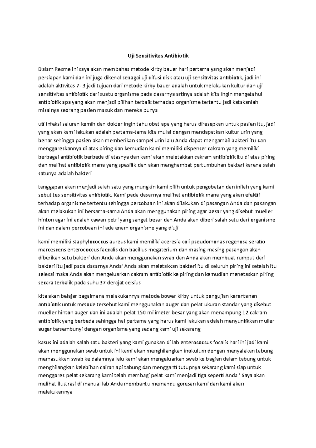 Resume Uji Sensitivitas Antibiotik - Uji Sensitivitas Antibiotik Dalam ...