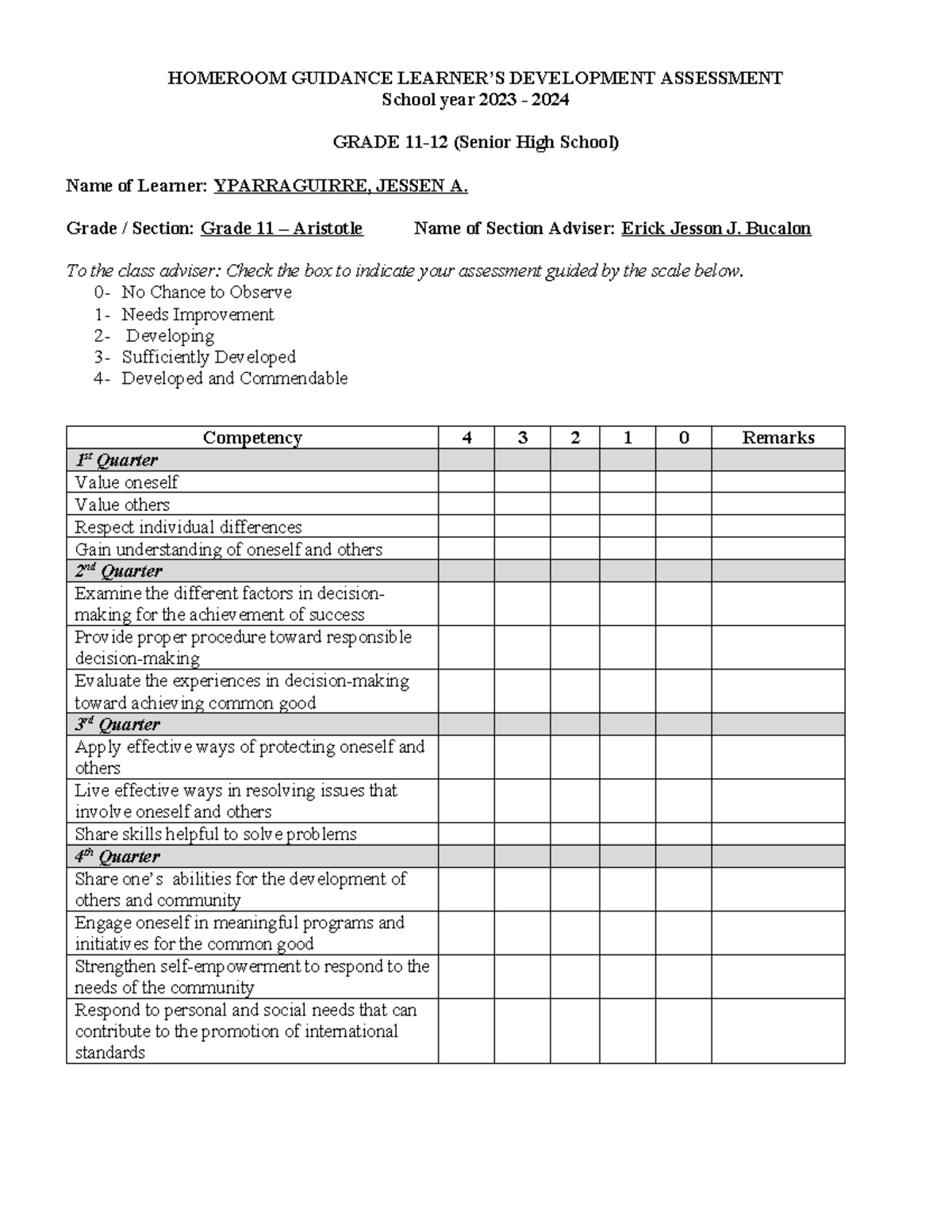 Homeroom Guidance Learners Development Assessment - HOMEROOM GUIDANCE ...