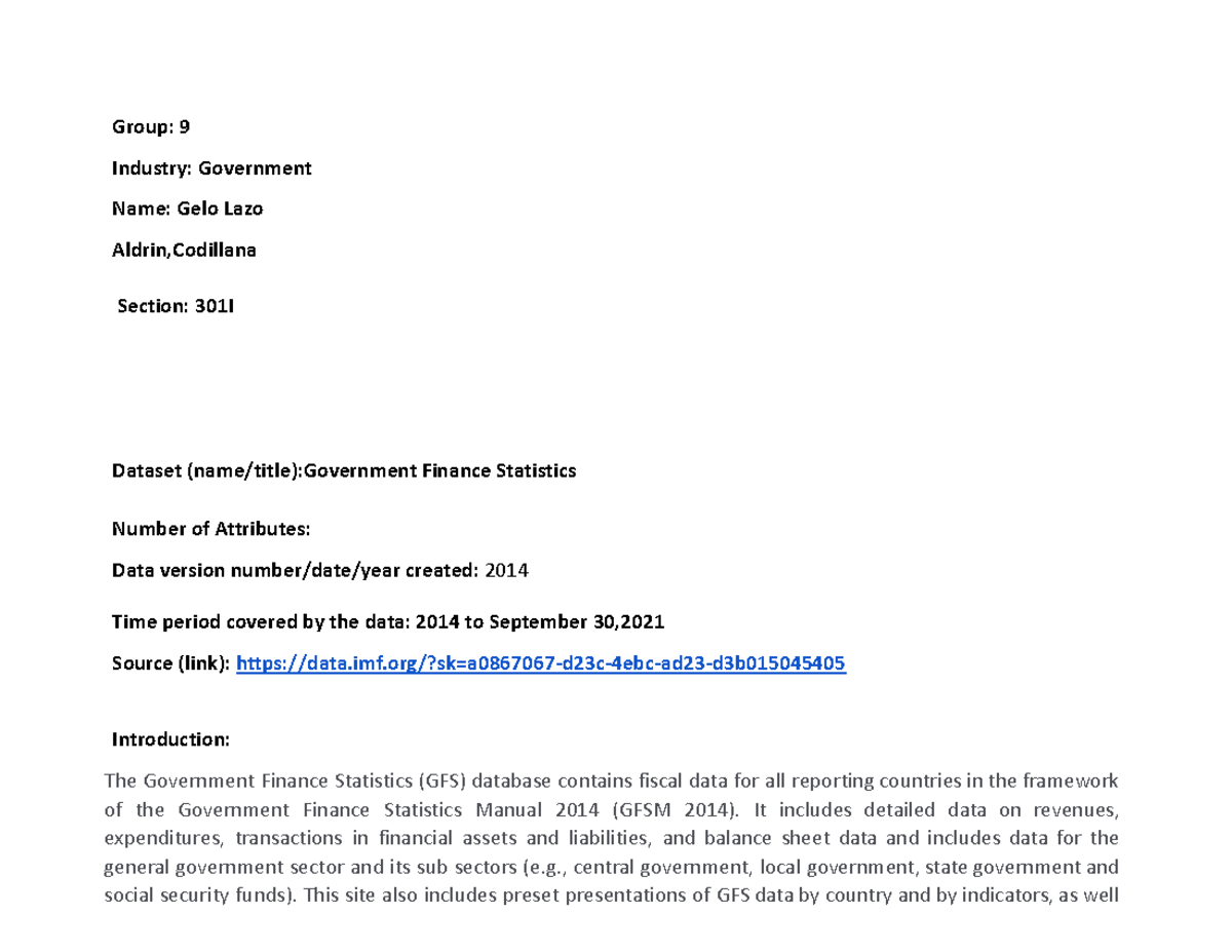 Group 9 government Lazo Codilana - Group: 9 Industry: Government Name ...