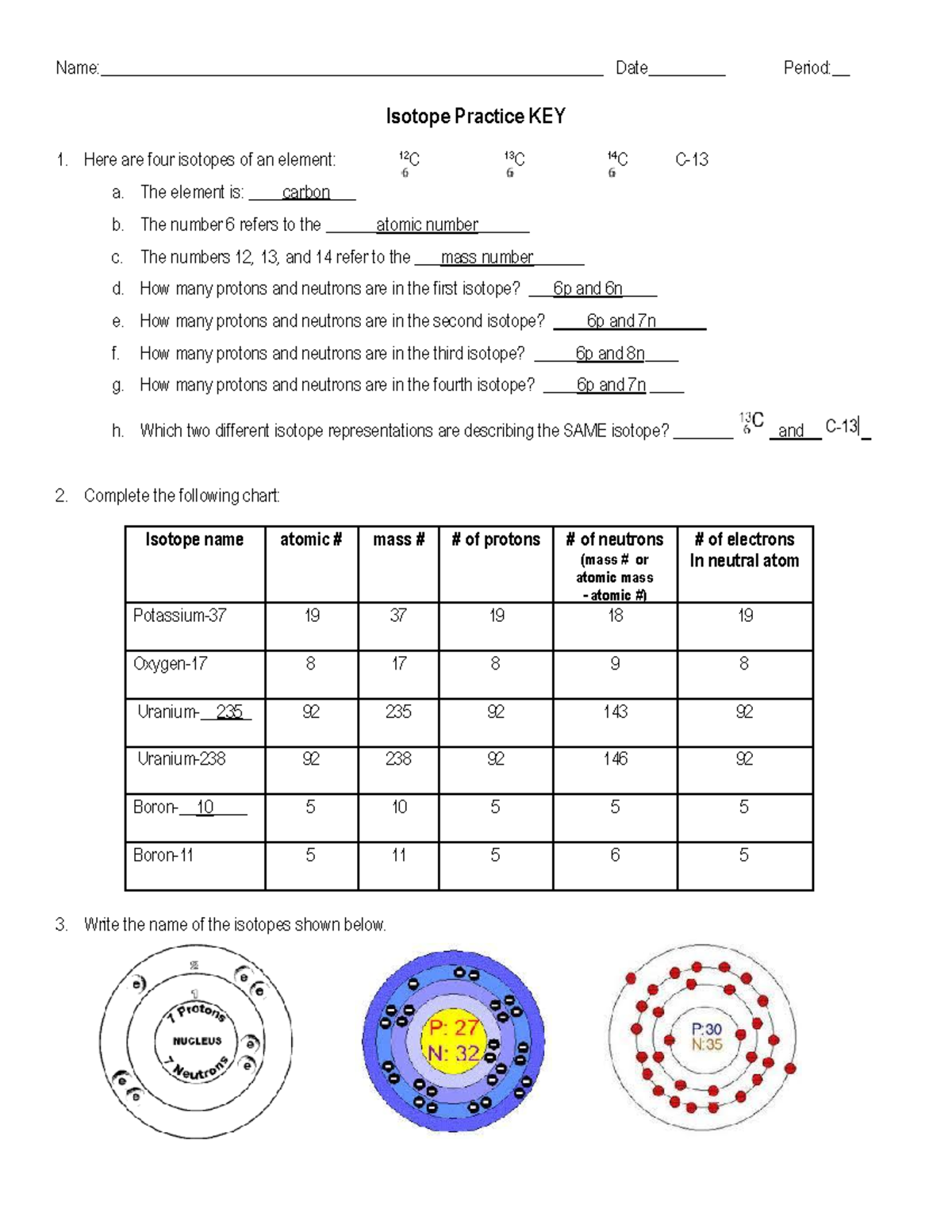 1.12 Isotope Practice KEY - Name