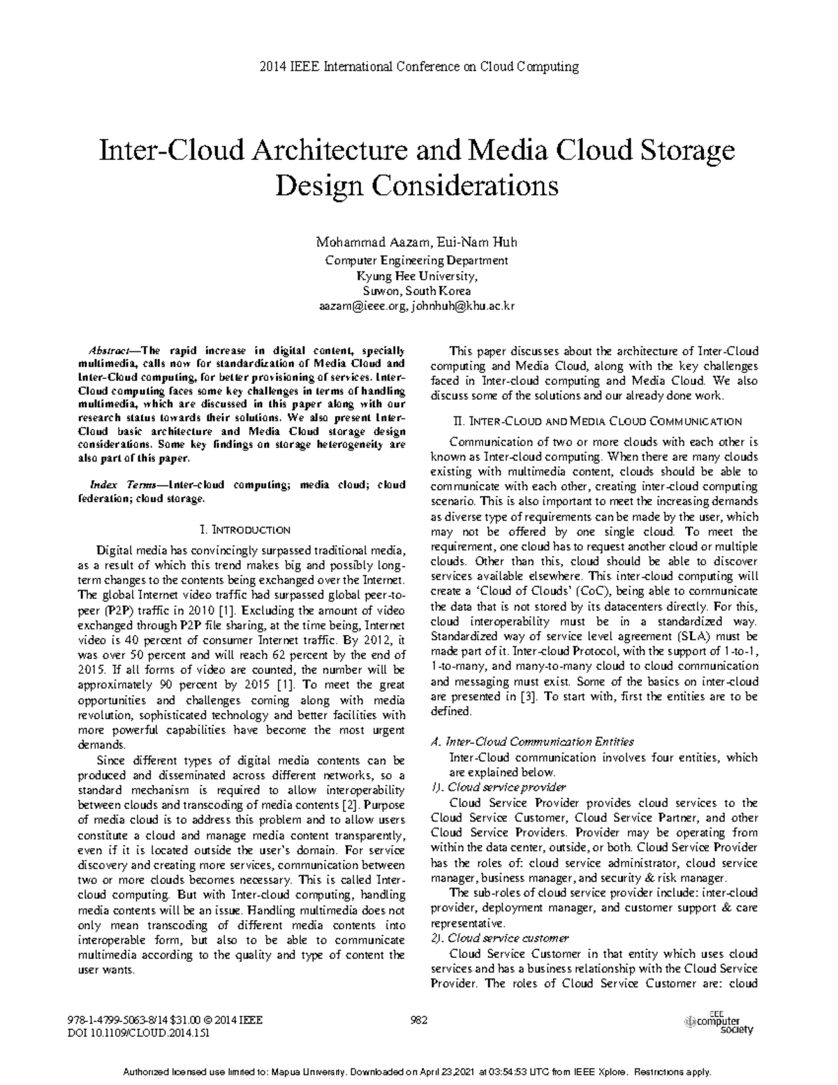 Cloud architecture - Inter-Cloud Architecture and Media Cloud Storage ...