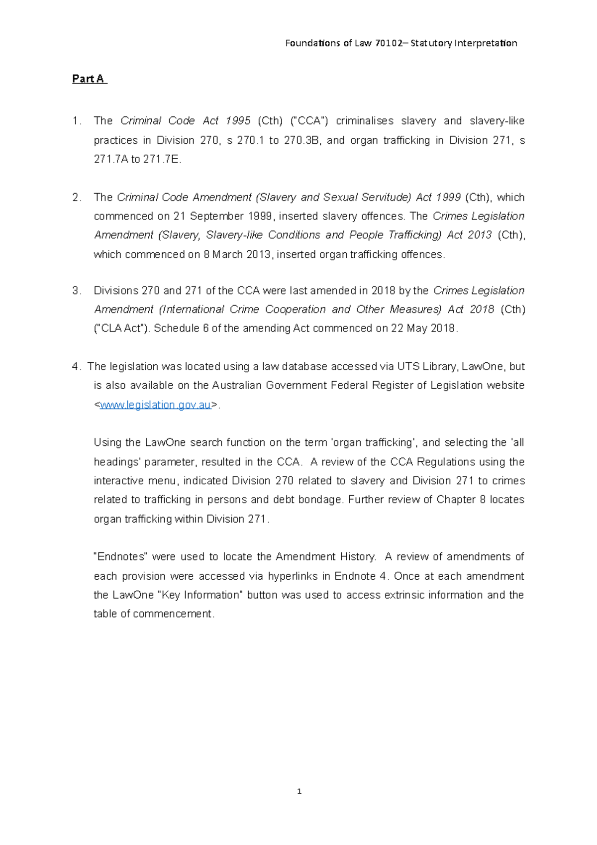 Statutory Interpretation Assignment - Foundations of Law 70102 ...