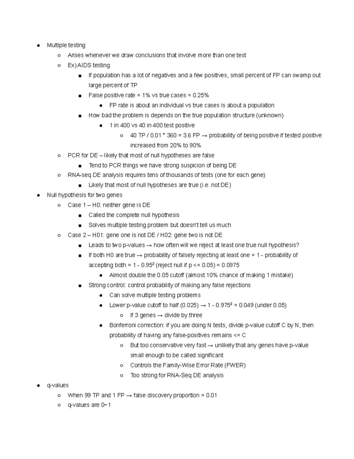 BIOL 4536 Multiple Testing - Multiple testing Arises whenever we draw ...