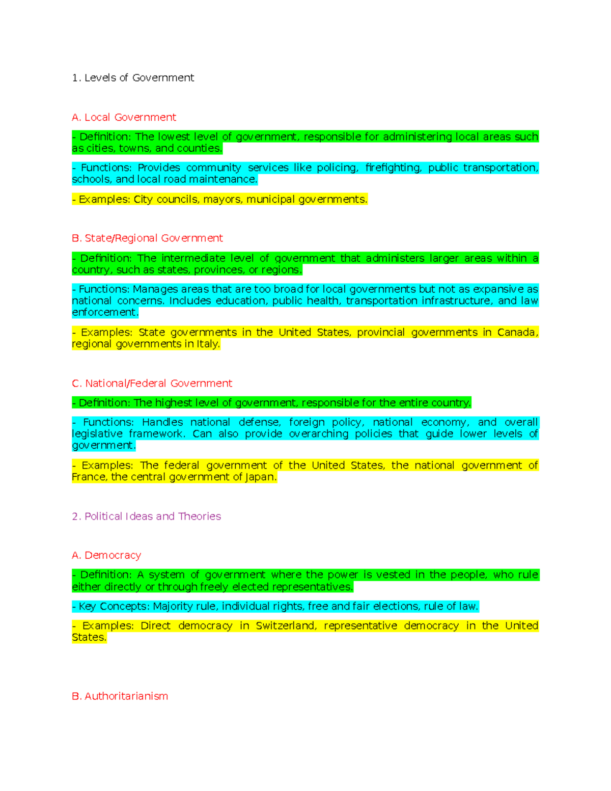 A reviewer for upcoming exams - Levels of Government A. Local ...