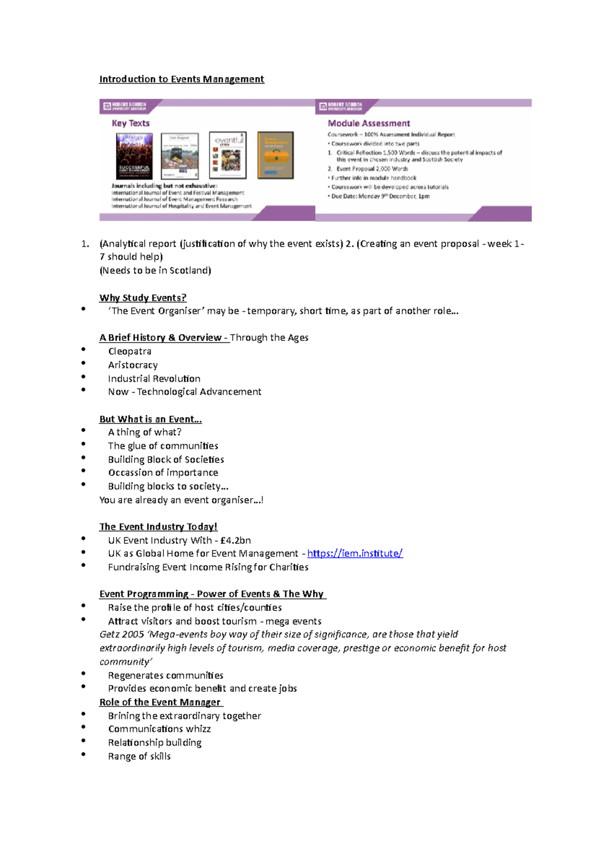 Introduction to Events Management - Introduction to Events Management ...