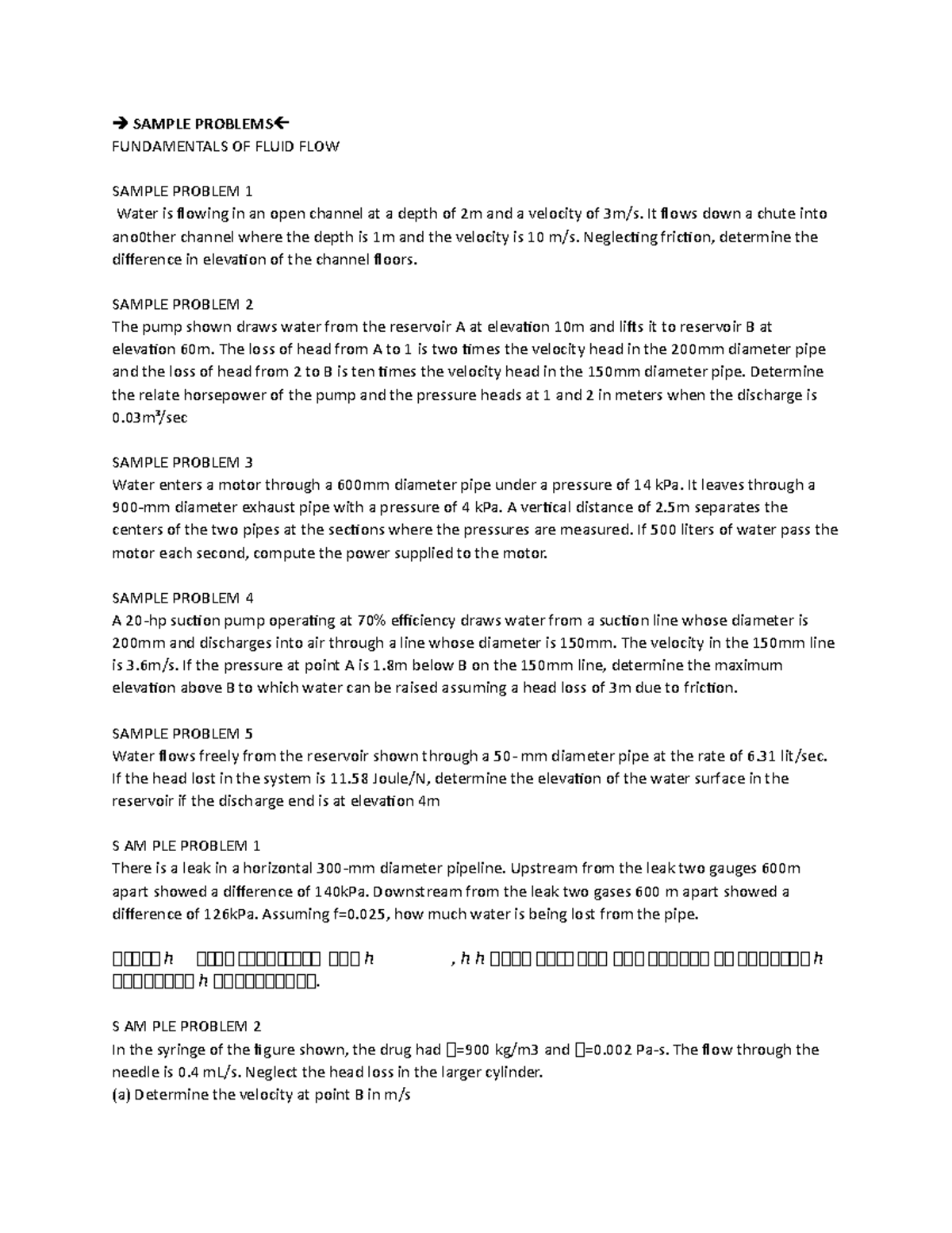 Sample Problems Practice - SAMPLE PROBLEMS FUNDAMENTALS OF FLUID FLOW ...
