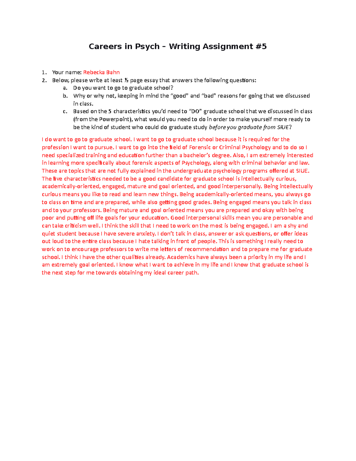 Writing Assignment #5 - Pretend to apply to a job that interests you ...