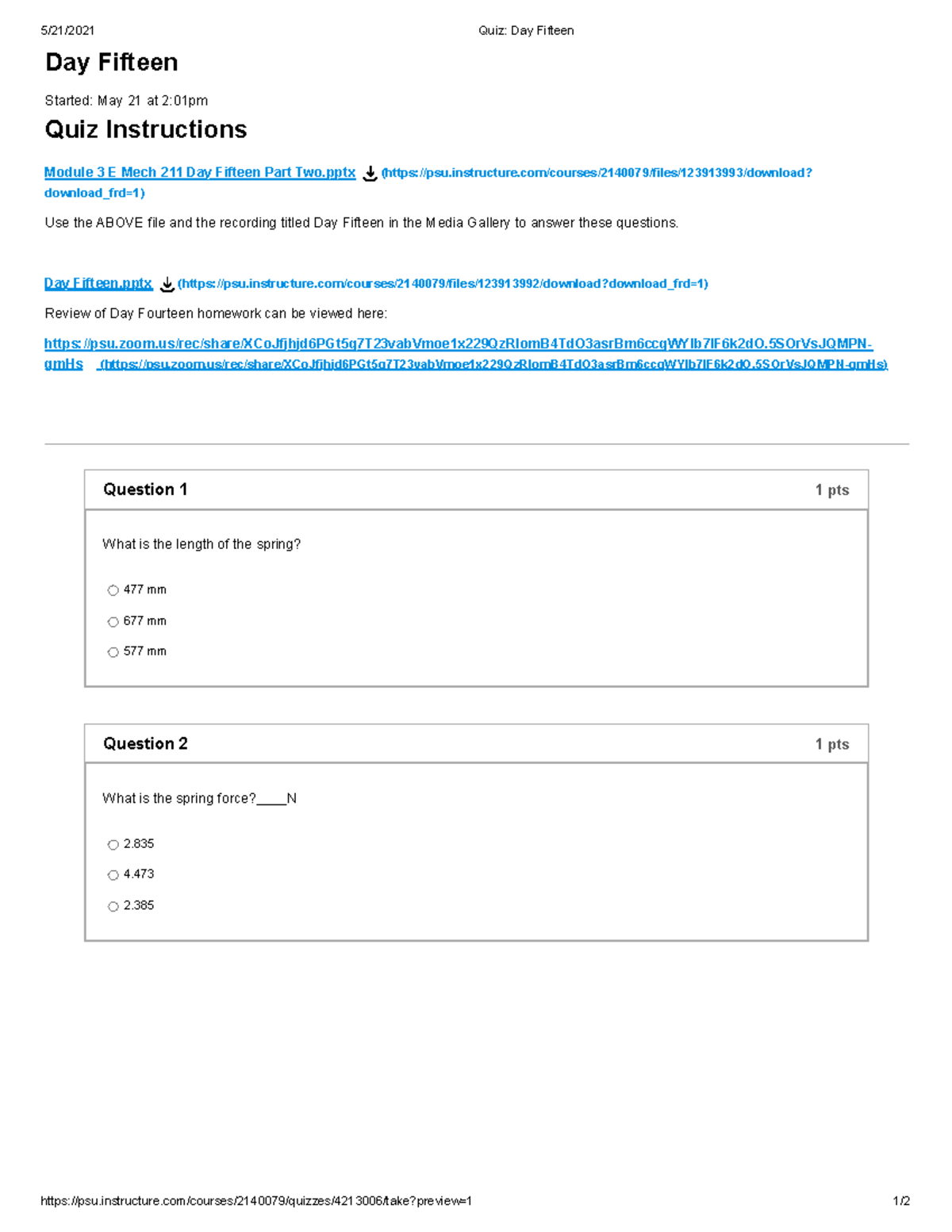 Quiz Day Fifteen - assignment - 5/21/2021 Quiz: Day Fifteen - Studocu