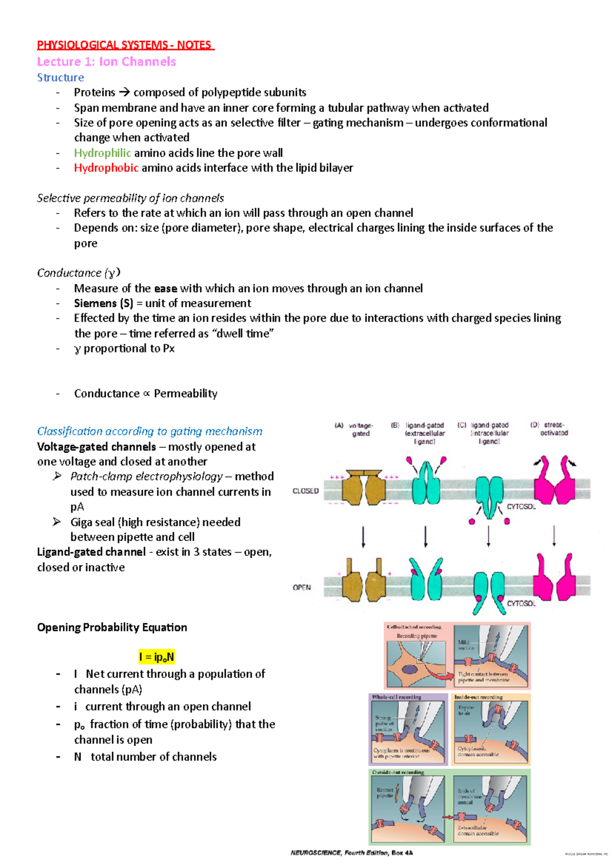 Physiology notes - ####### PHYSIOLOGICAL SYSTEMS - NOTES Lecture 1: Ion ...