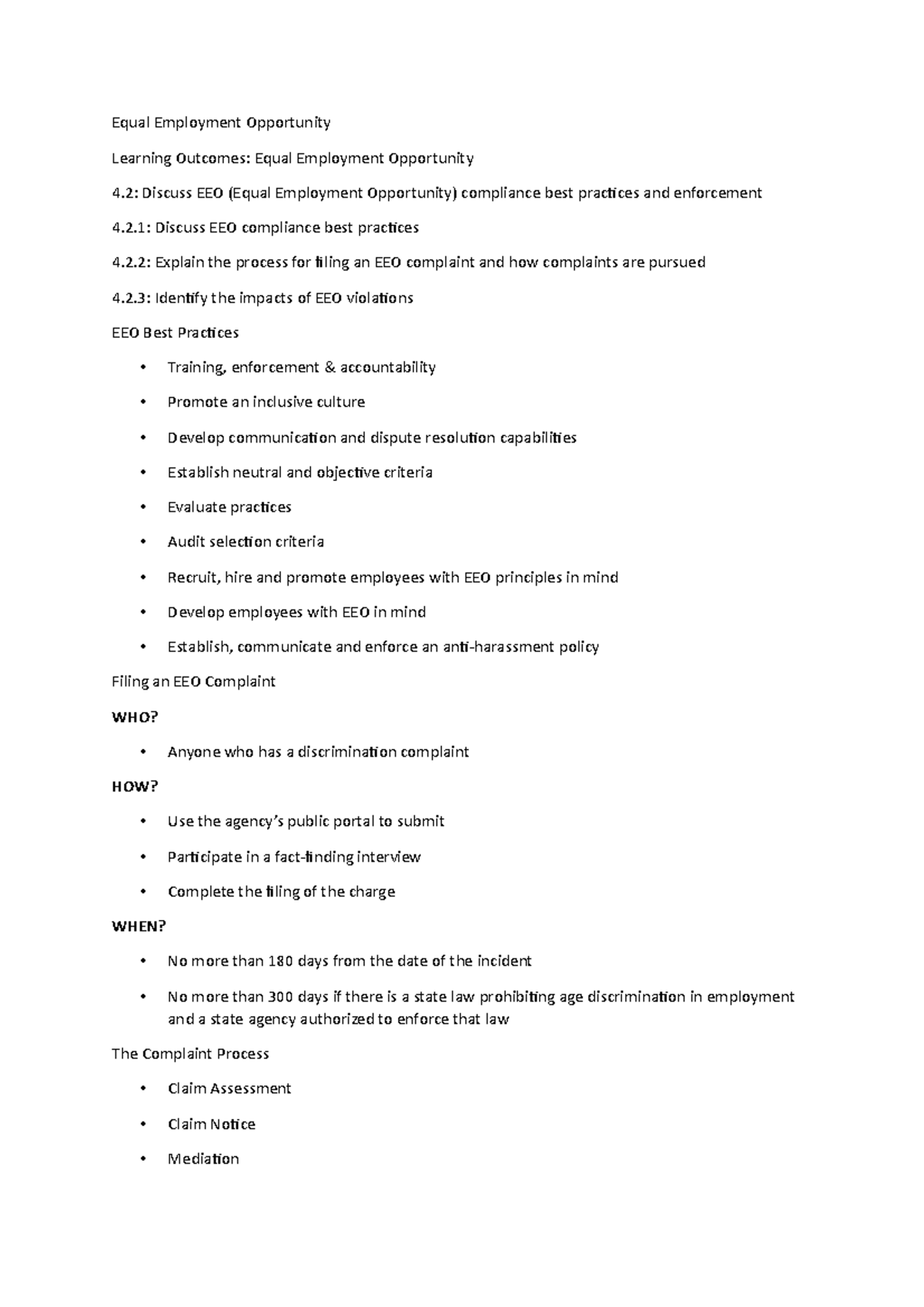 Equal Employment Opportunity - 2: Discuss EEO compliance best practices ...