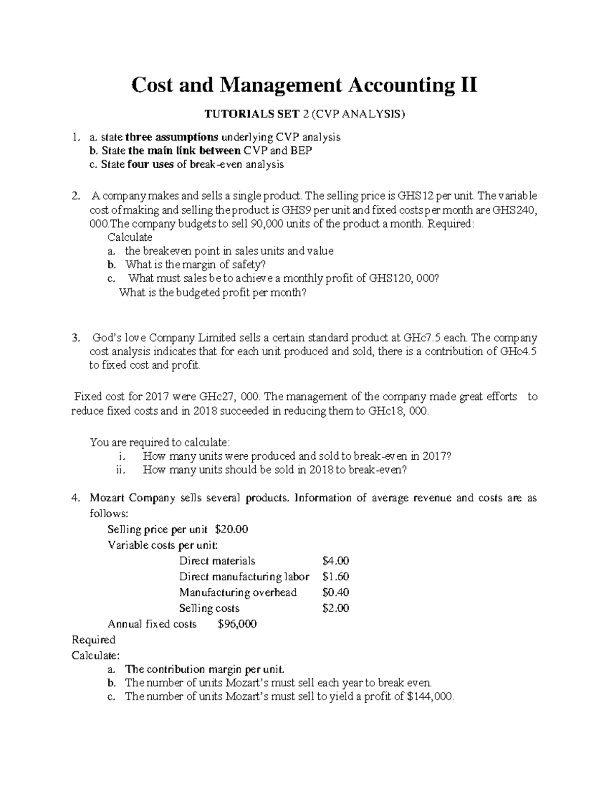 Cost and Management Accounting -CVP Tutorials - Cost and Management ...