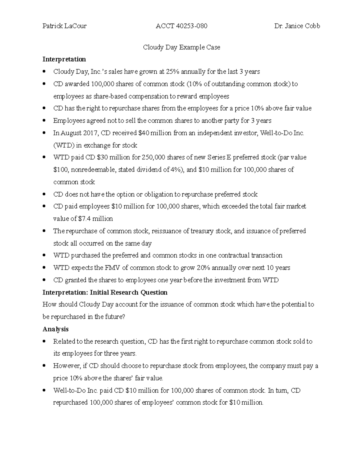 Example Case Facts Information - Patrick LaCour ACCT 40253-080 Dr ...