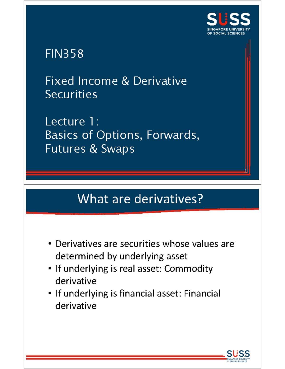 FIN358 Fixed Income and Derivative Securities Lecture 1 - FIN Fixed ...