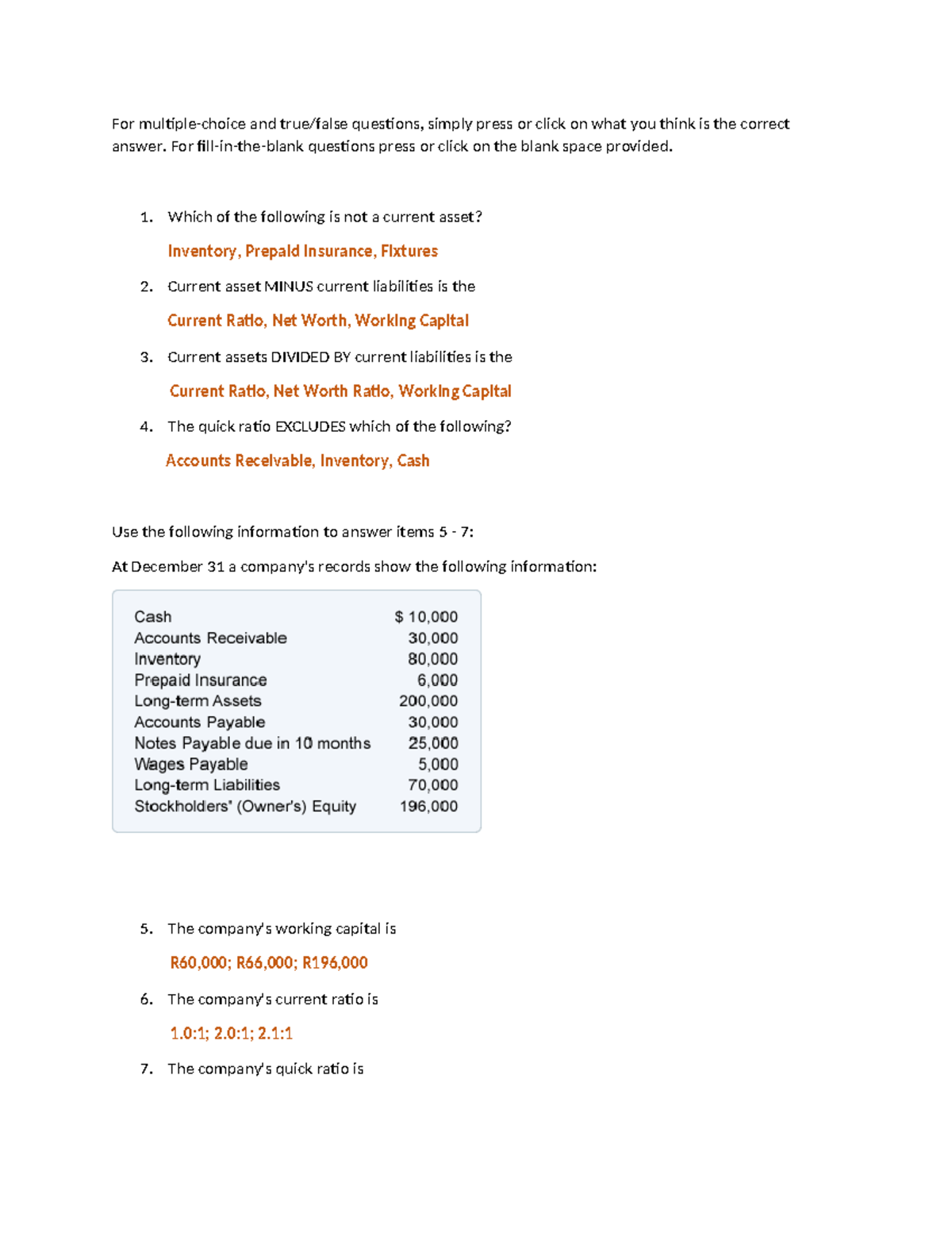 Financial Analysis Quiz Questions Multiple Questions - For multiple ...