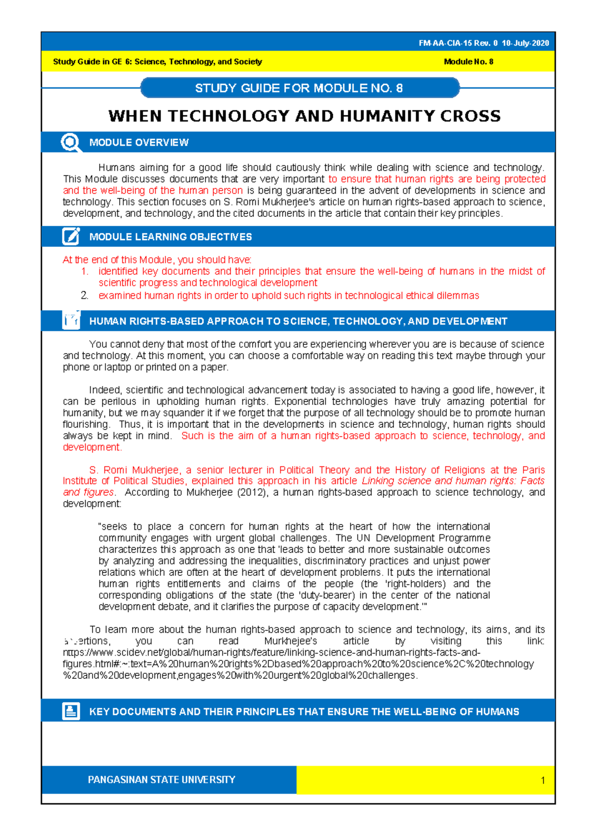 Study Guide 8 STS - CE 1ST YEAR - STUDY GUIDE FOR MODULE NO. 8 FM-AA ...
