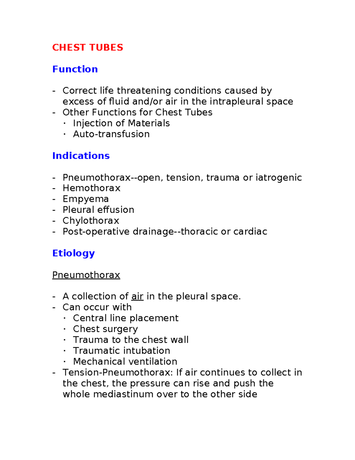 Chest Tubes - General surgery notes - CHEST TUBES Function Correct life ...