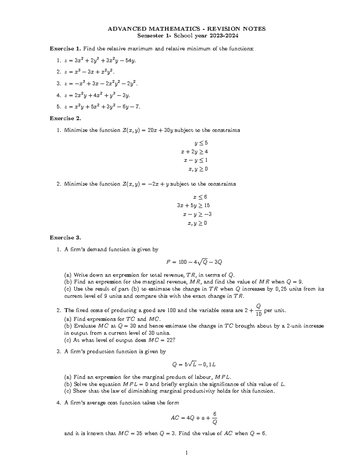 Revision Notes - Không học tạch á - ADVANCED MATHEMATICS - REVISION ...