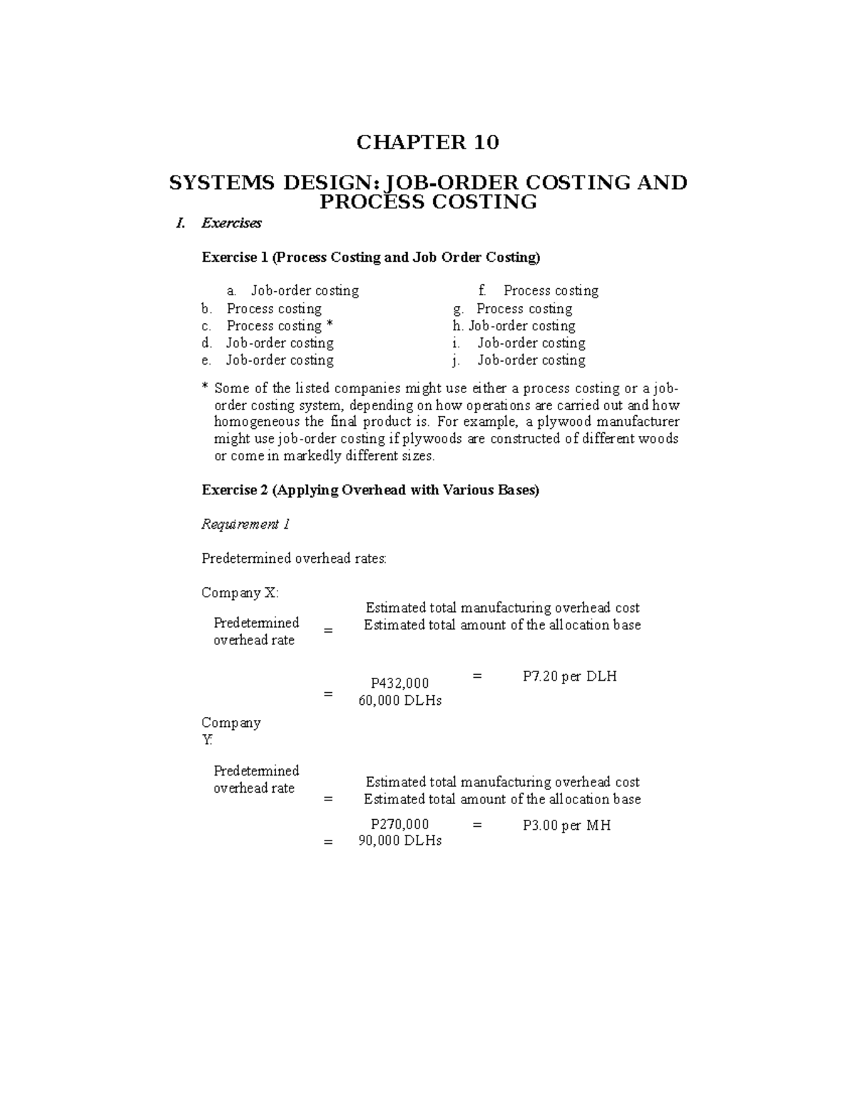 Chapter 10 Systems Design JOB- Order Costing AND Process Costing part i - CHAPTER 10 SYSTEMS ...