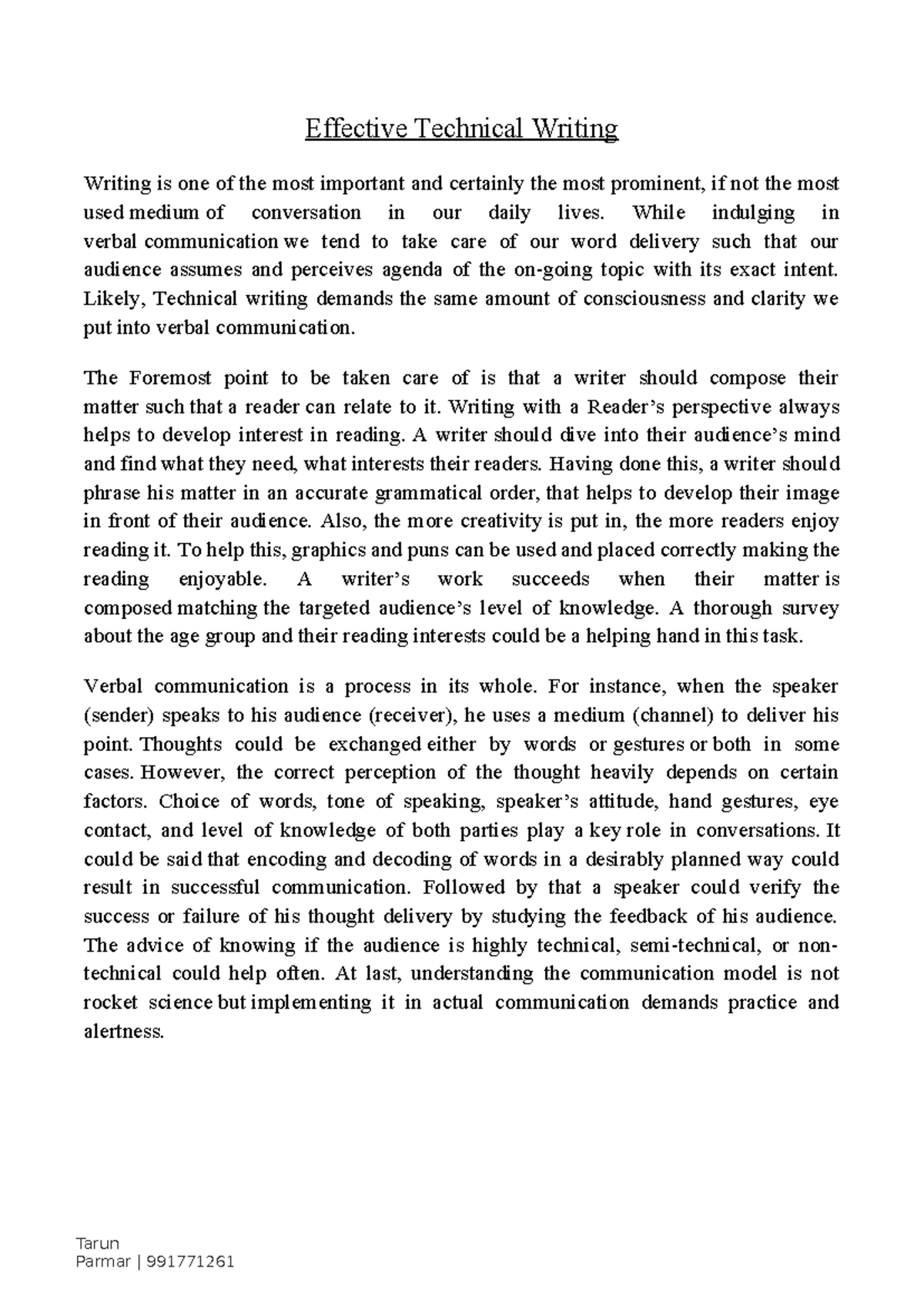 Effective Technical Writing - Tarun's Assignment 1A - Tarun Parmar ...