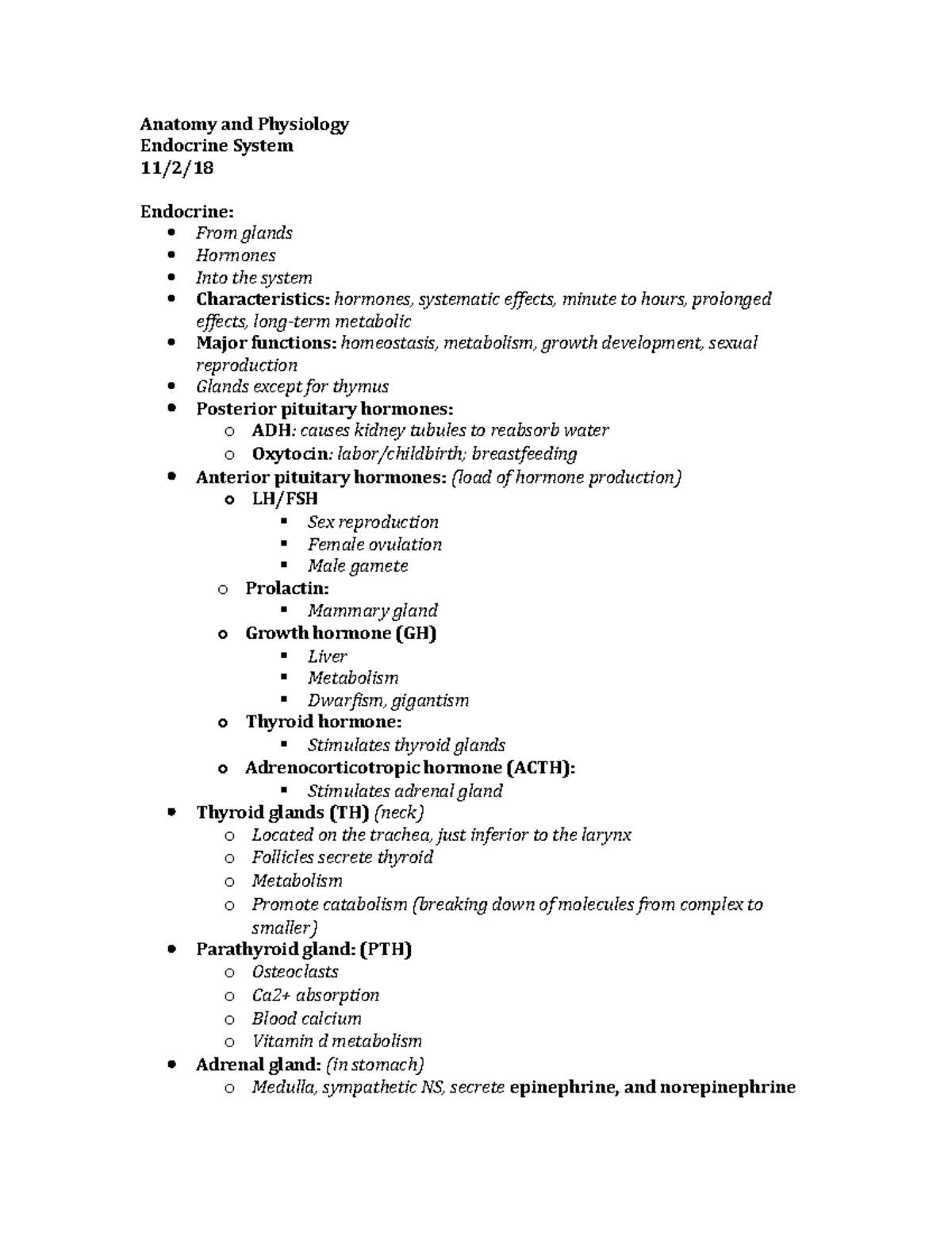 Anatomy and Physiology Endorcrine system - Anatomy and Physiology ...