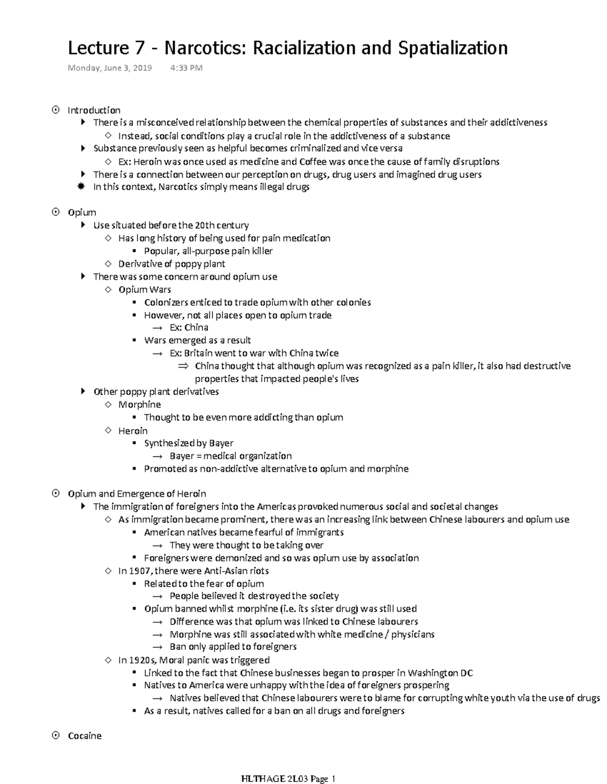 Lecture 7 - Narcotics Racialization and Spatialization - Lecture 7 ...