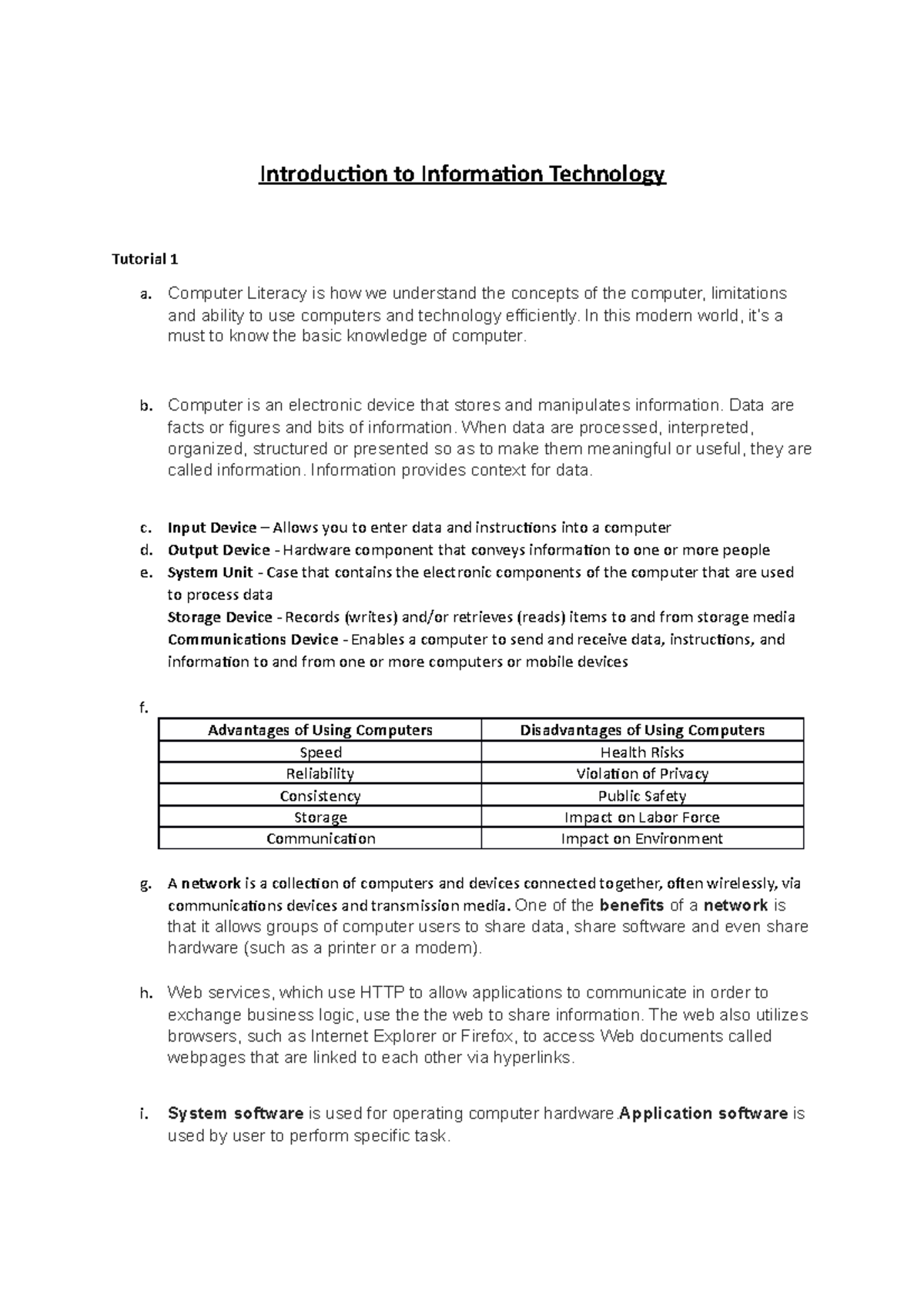 Introduction to IT - Introduction to Information Technology Tutorial 1 ...