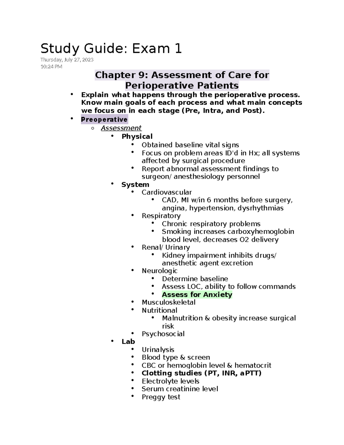 Study Guide Exam 1 - Know main goals of each process and what main ...