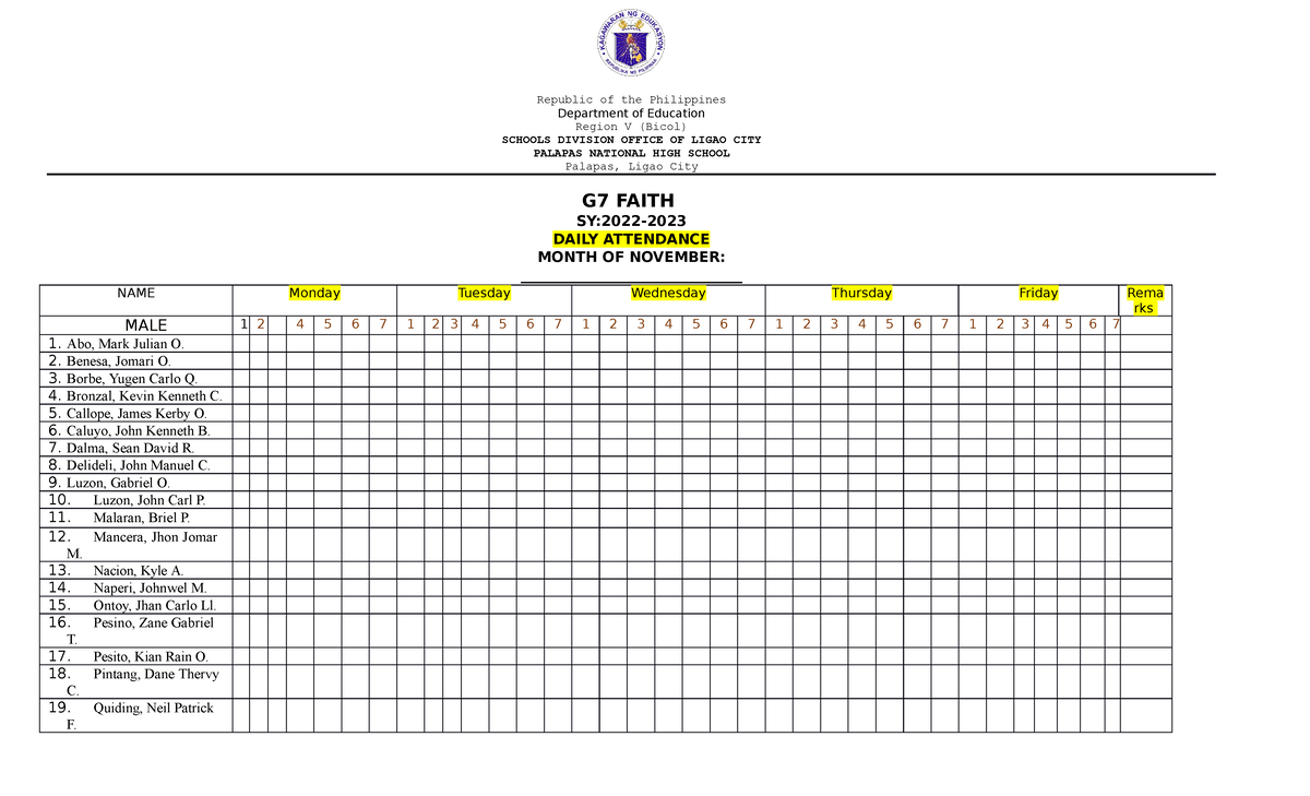 Daily Attendance Faith - Republic of the Philippines Department of ...