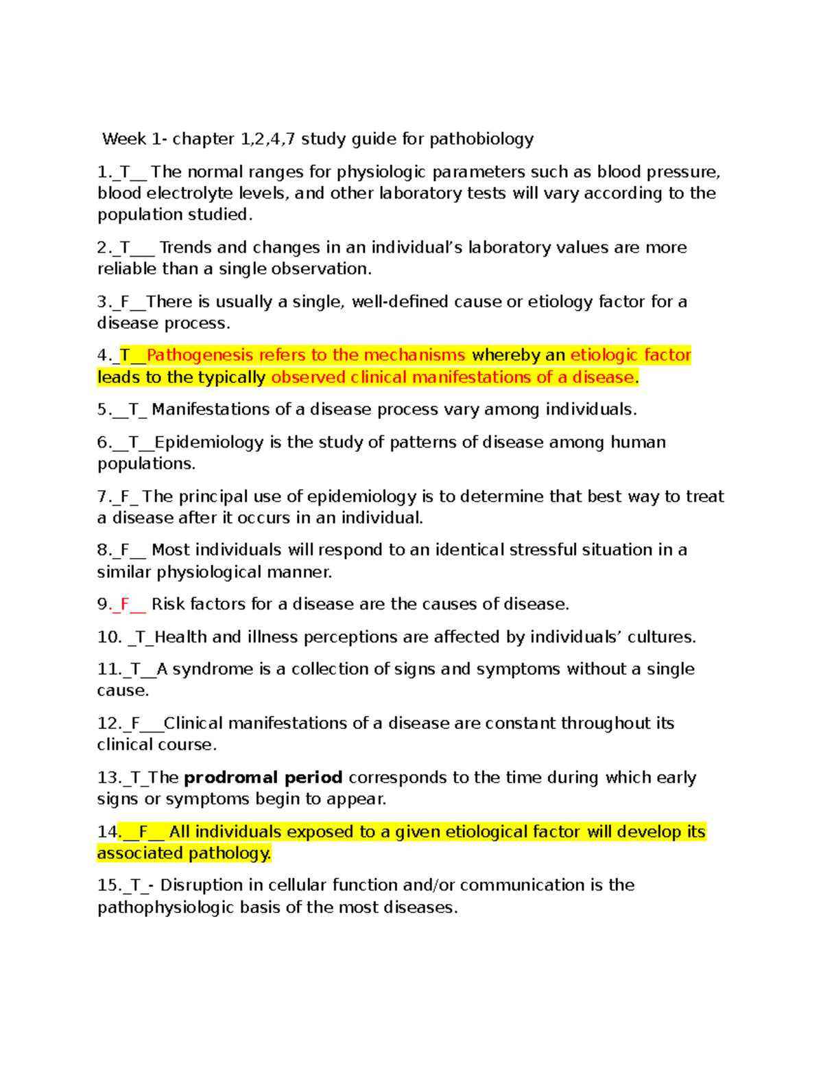 Week 1- quiz study guide - Week 1- chapter 1,2,4,7 study guide for ...