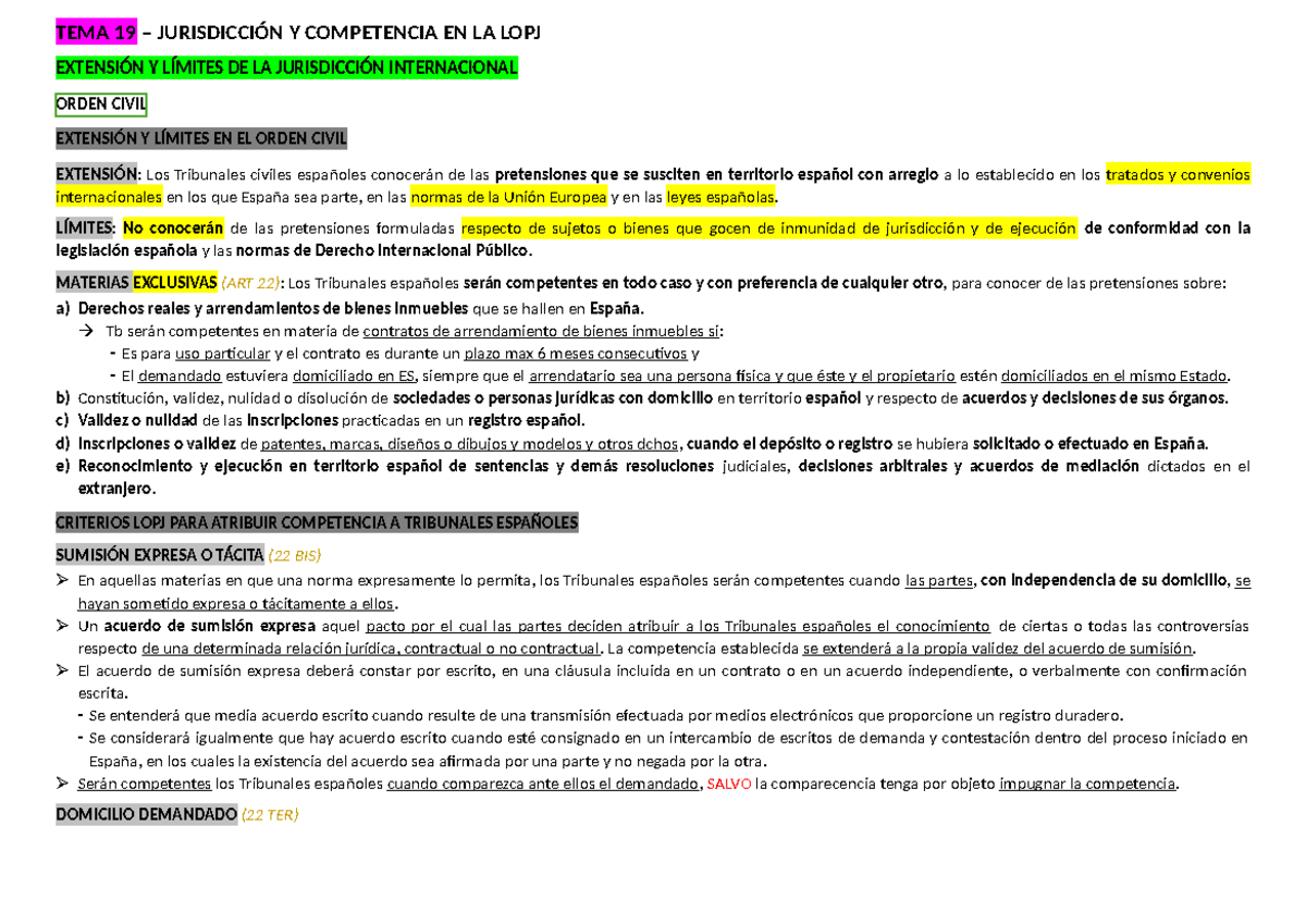Gestion TEMA 19 - Jurisdicción y competencia LOPJ - TEMA 19 ...