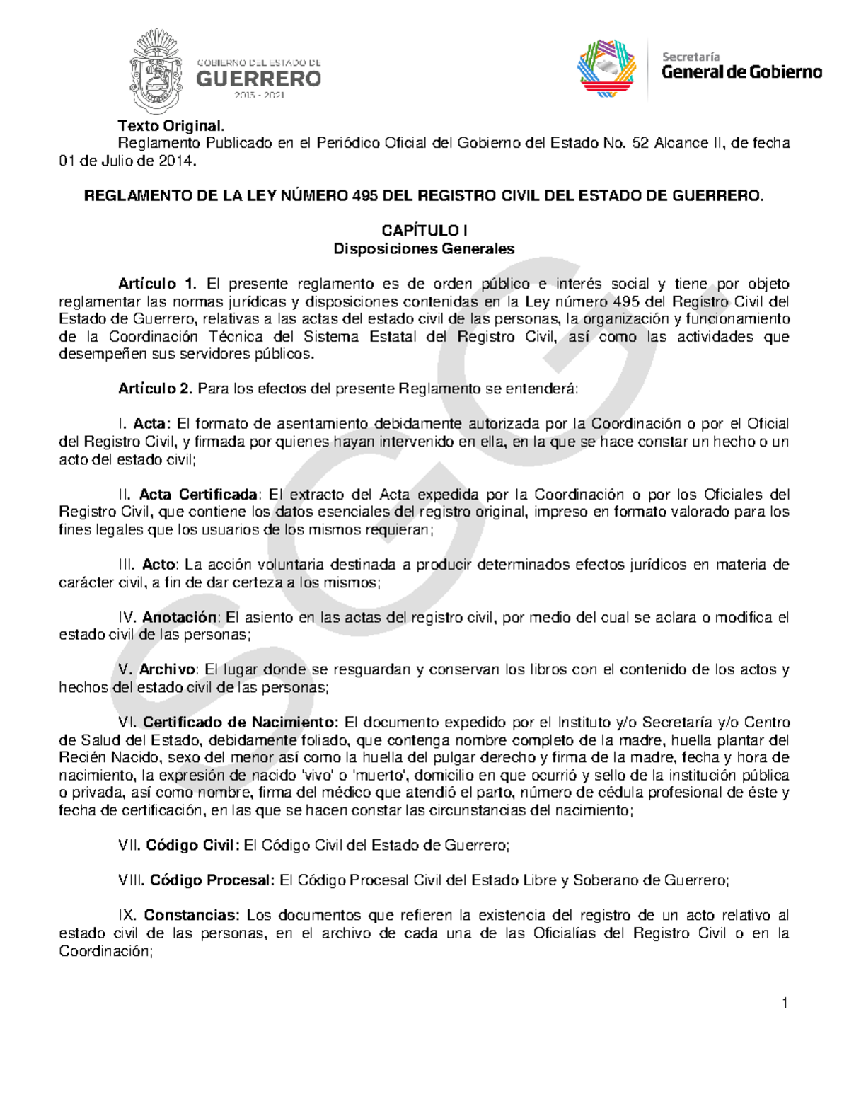 Reglamento DE LA LEY Numero 495 DEL Registro Civil DEL Estado DE ...