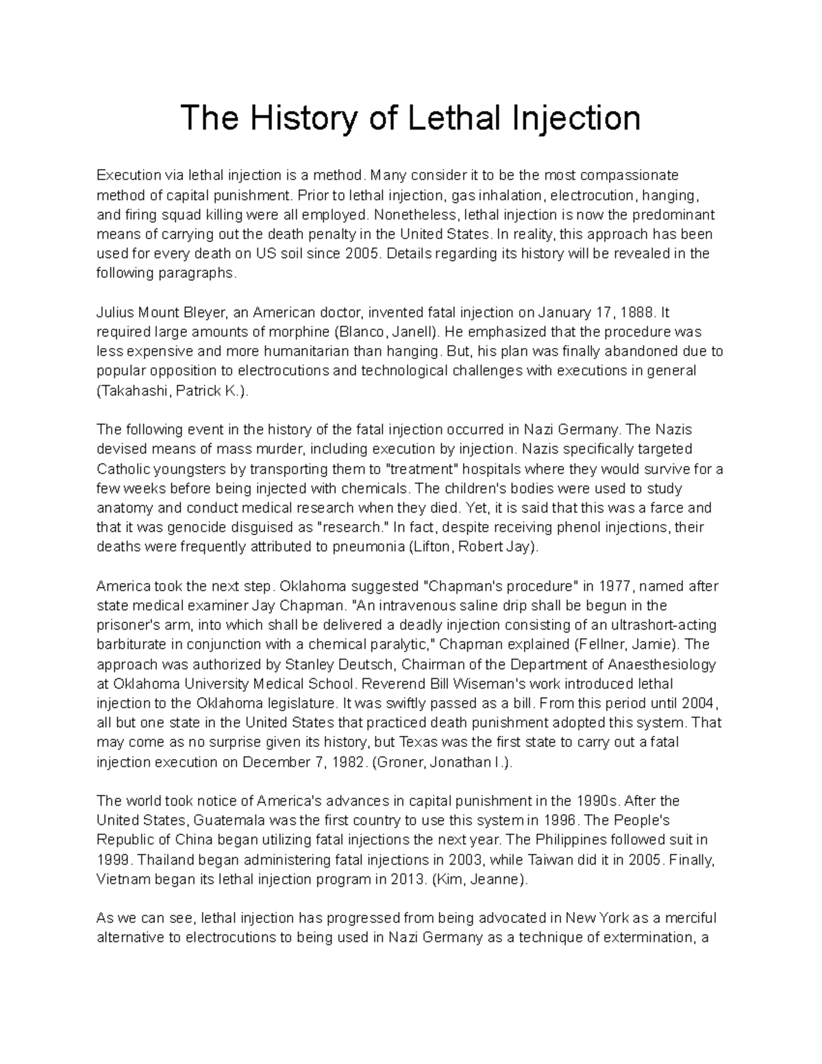 The History of Lethal Injection - The History of Lethal Injection ...