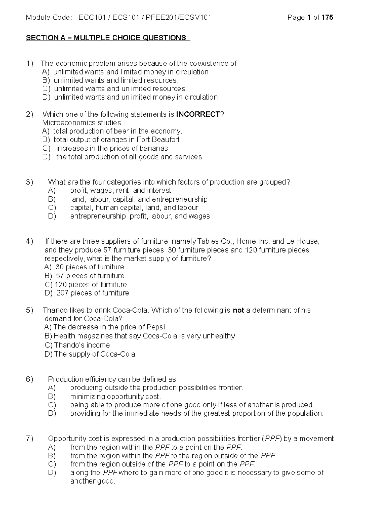Examination paper 2018 - SECTION A – MULTIPLE CHOICE QUESTIONS The ...