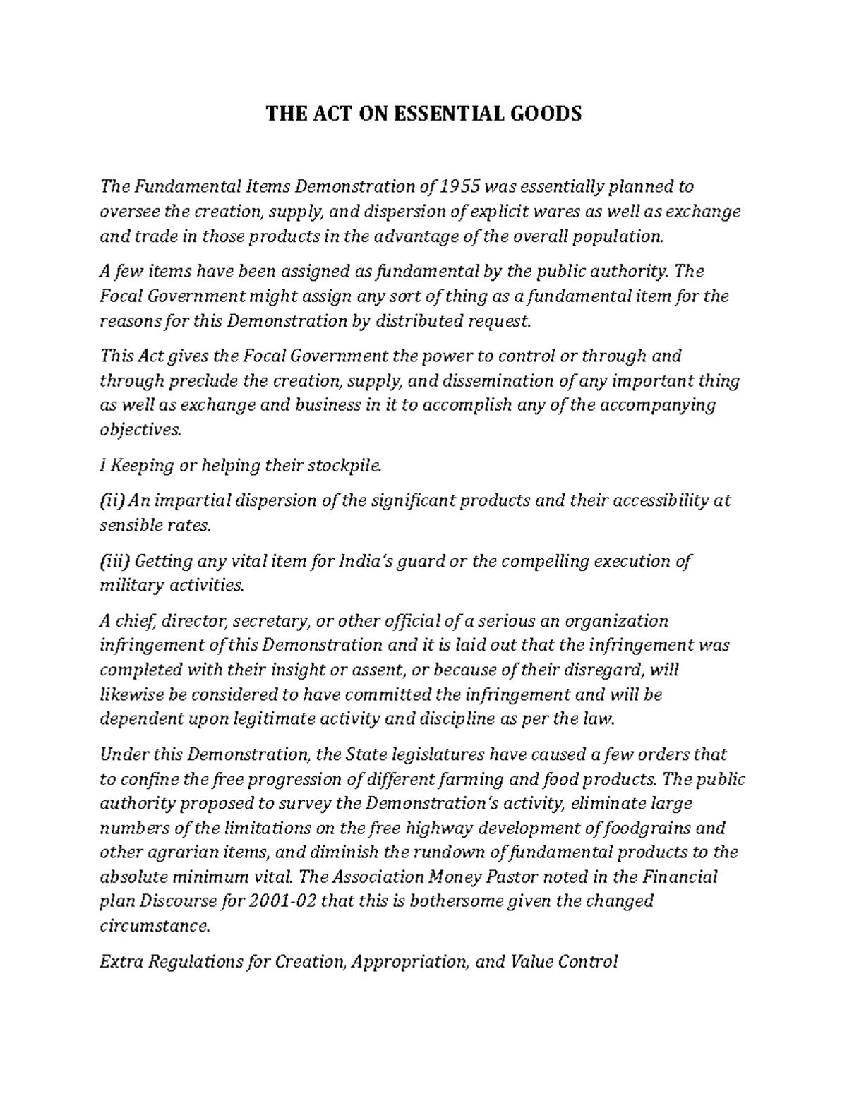 THE ACT ON Essential Goods - THE ACT ON ESSENTIAL GOODS The Fundamental ...