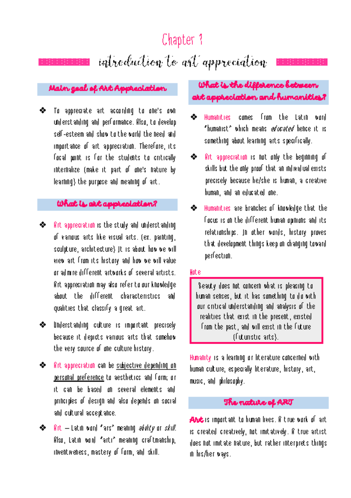 Art Appreciation Notes - Chapter 1 Main goal of Art Appreciation To ...