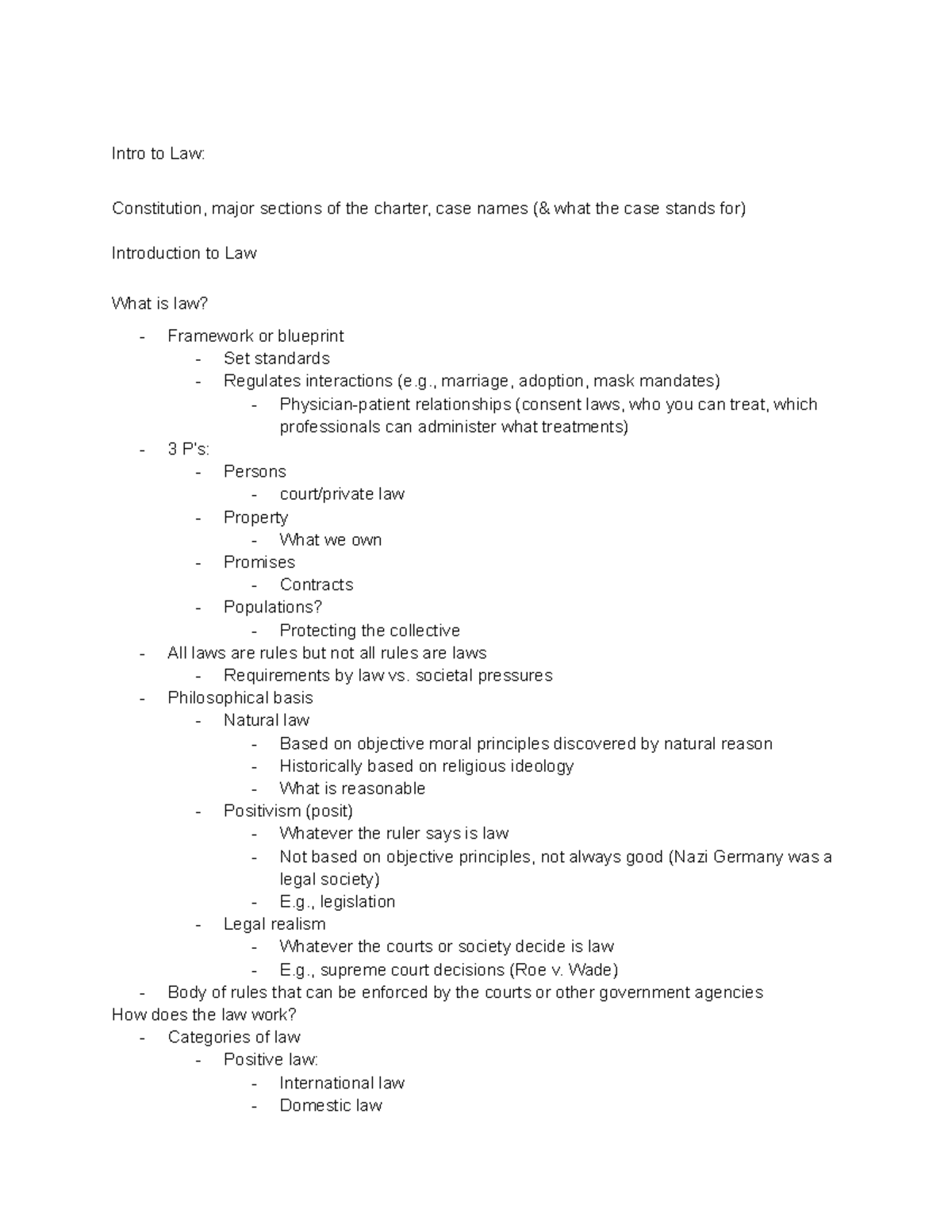Intro to Law - HS 3101 - Intro to Law: Constitution, major sections of ...